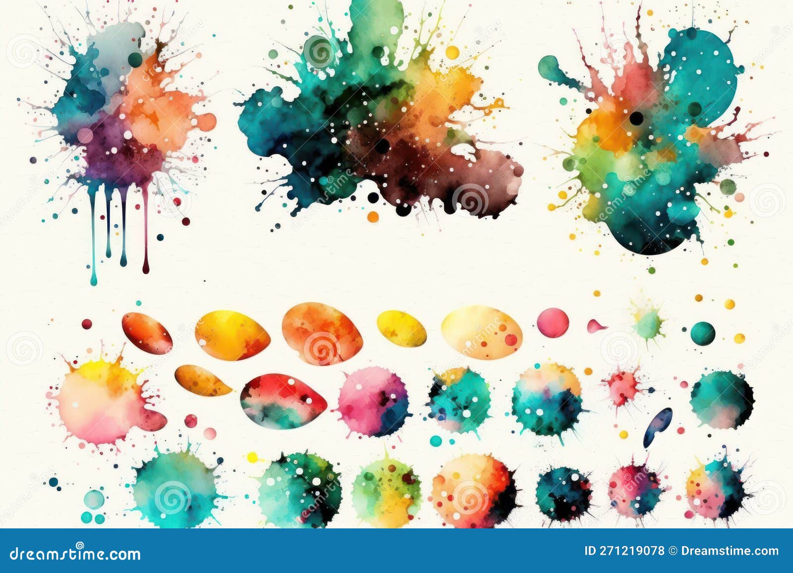 Watercolor Splatters Multicolor Sets. Isolated on White Background ...