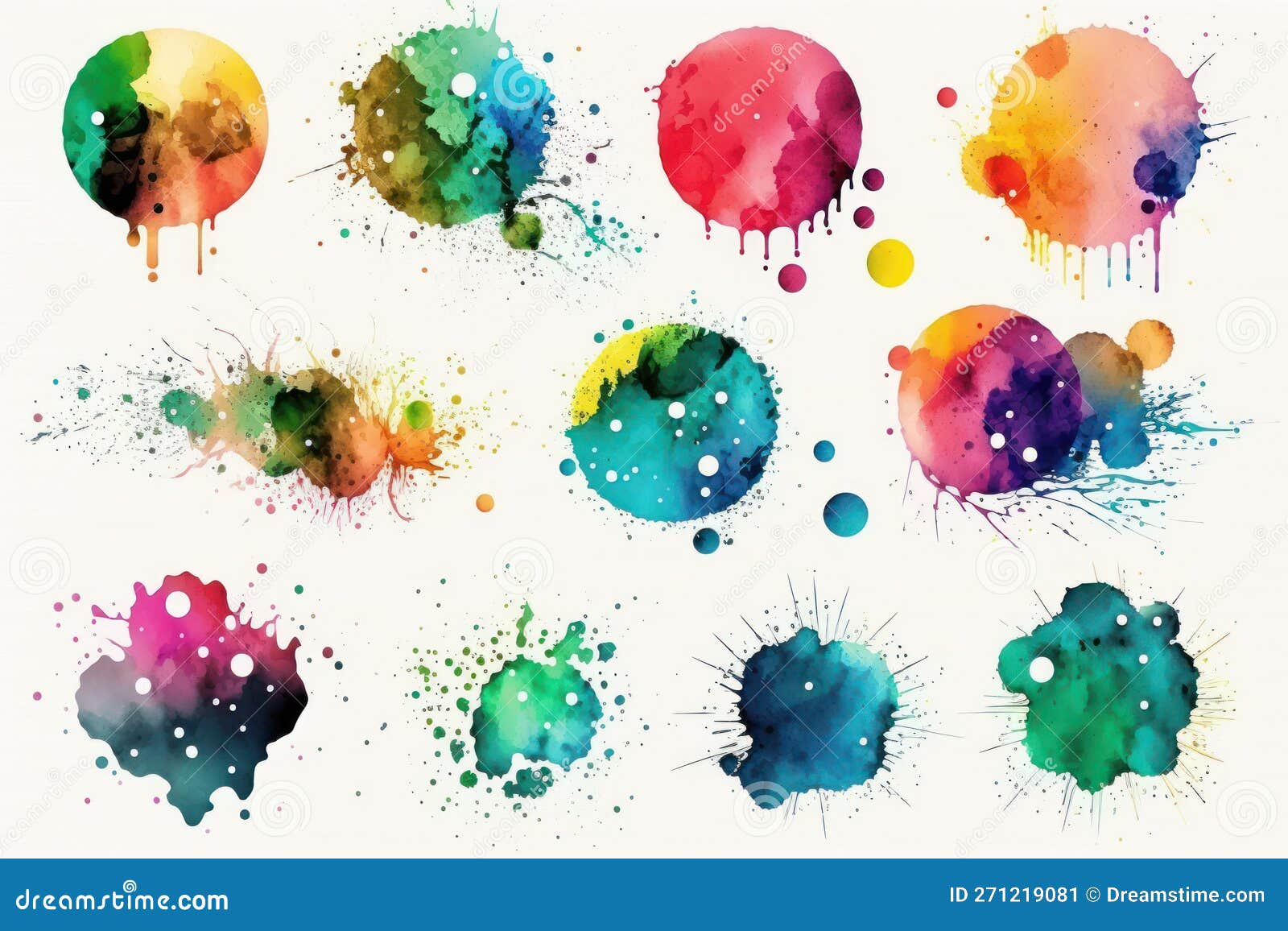 Watercolor Splatters Multicolor Sets. Isolated on White Background ...