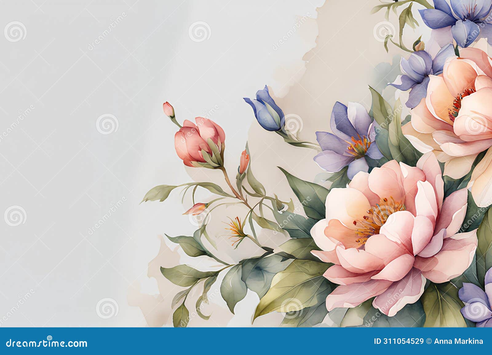 Watercolor Spring Flowers on Beige Background; Copy Space, Wallpaper ...