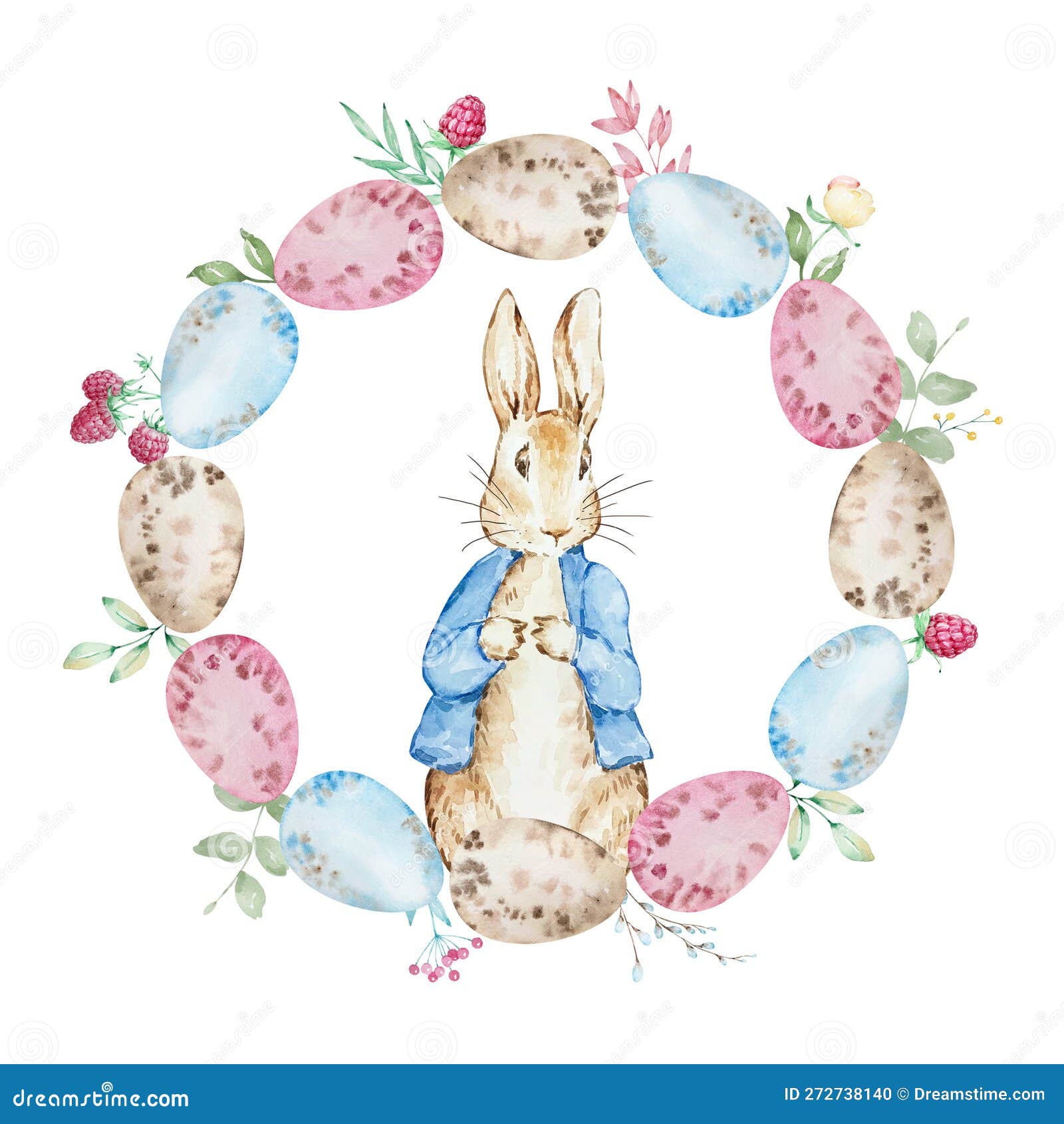Watercolor Spring Peter Rabbit with Easter Eggs Frame Stock ...