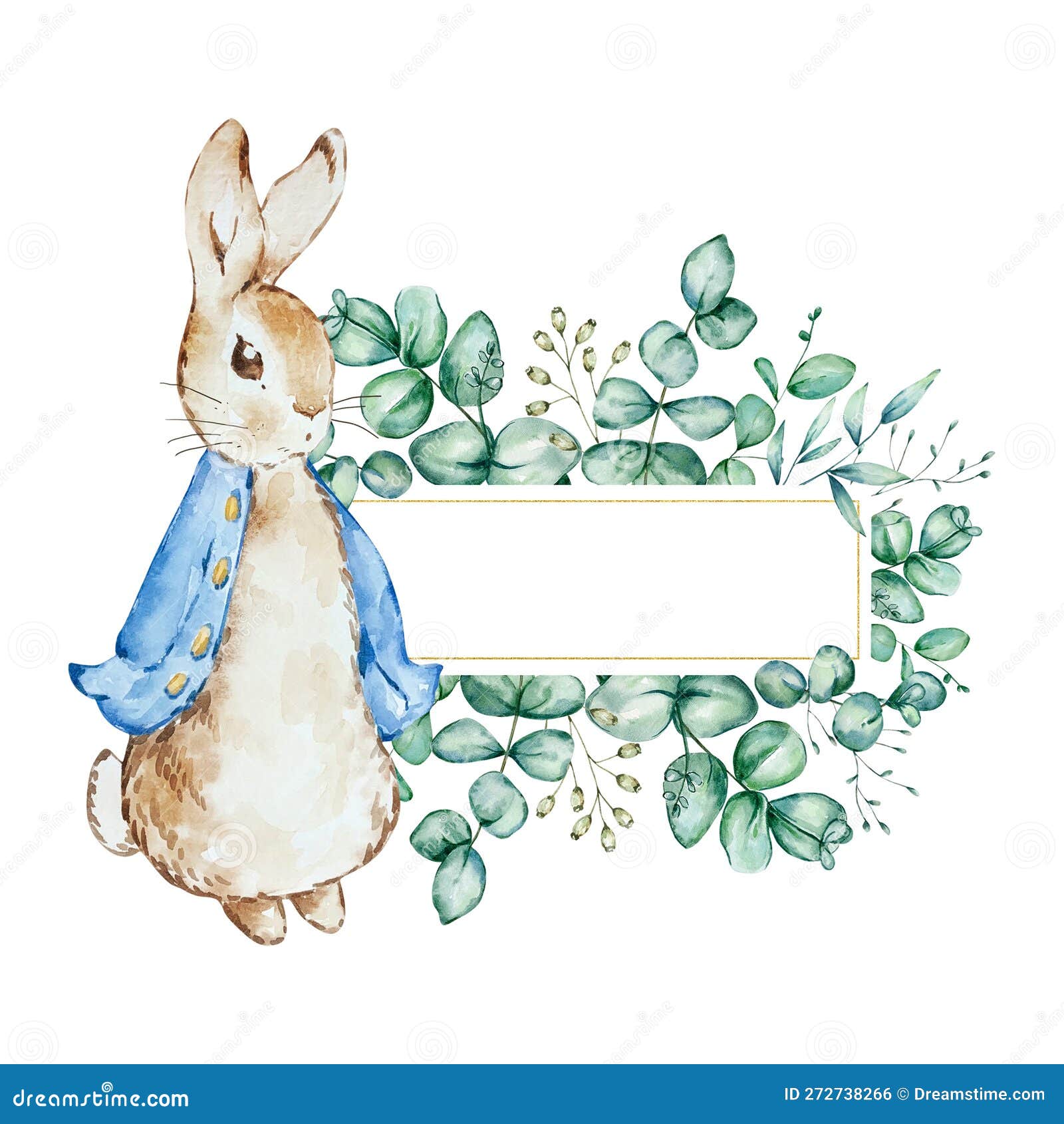 Watercolor Spring Peter Rabbit with Eucalyptus Frame Stock Illustration ...