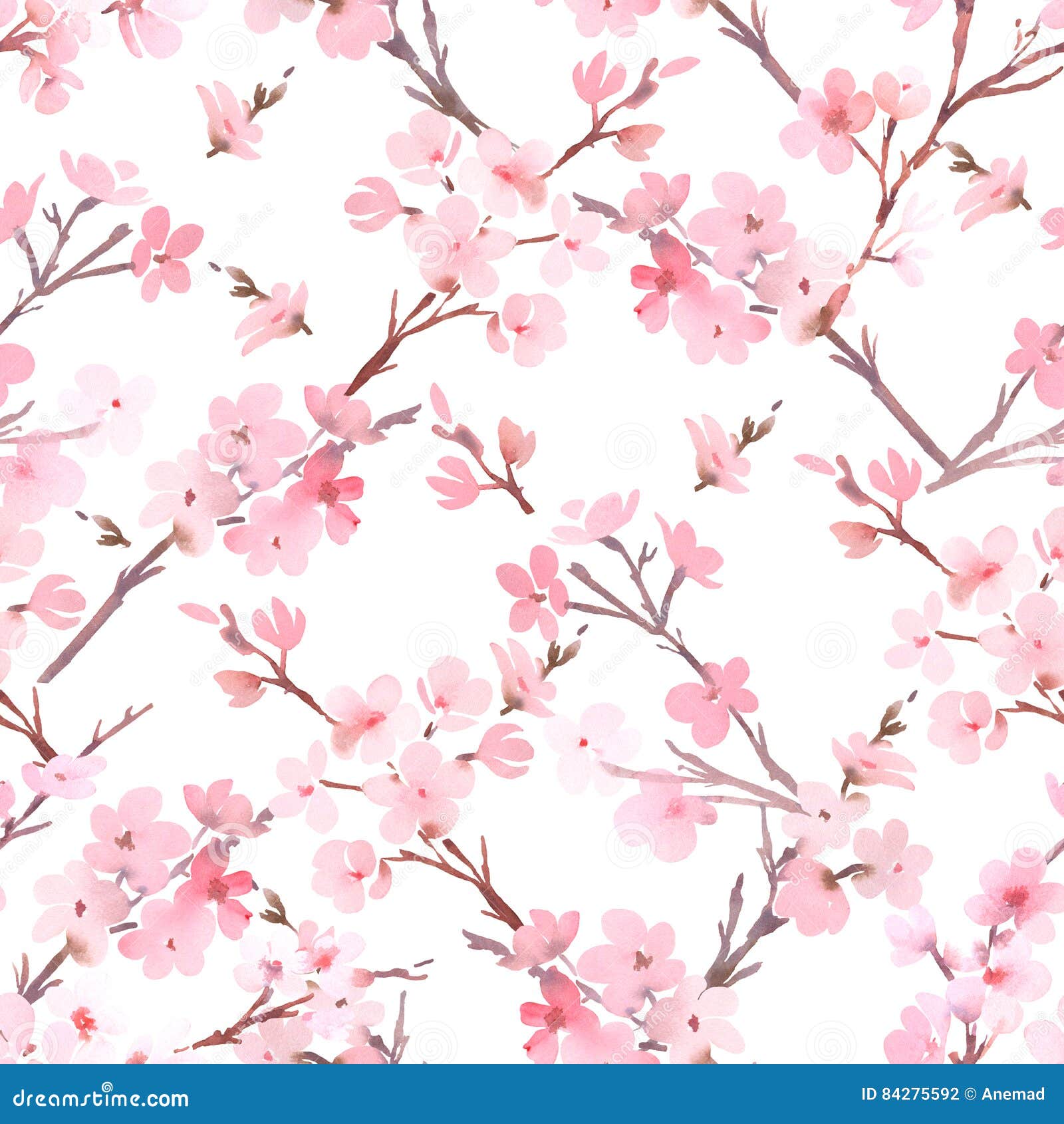 Watercolor with Spring Tree in Blossom Pattern Stock Illustration ...