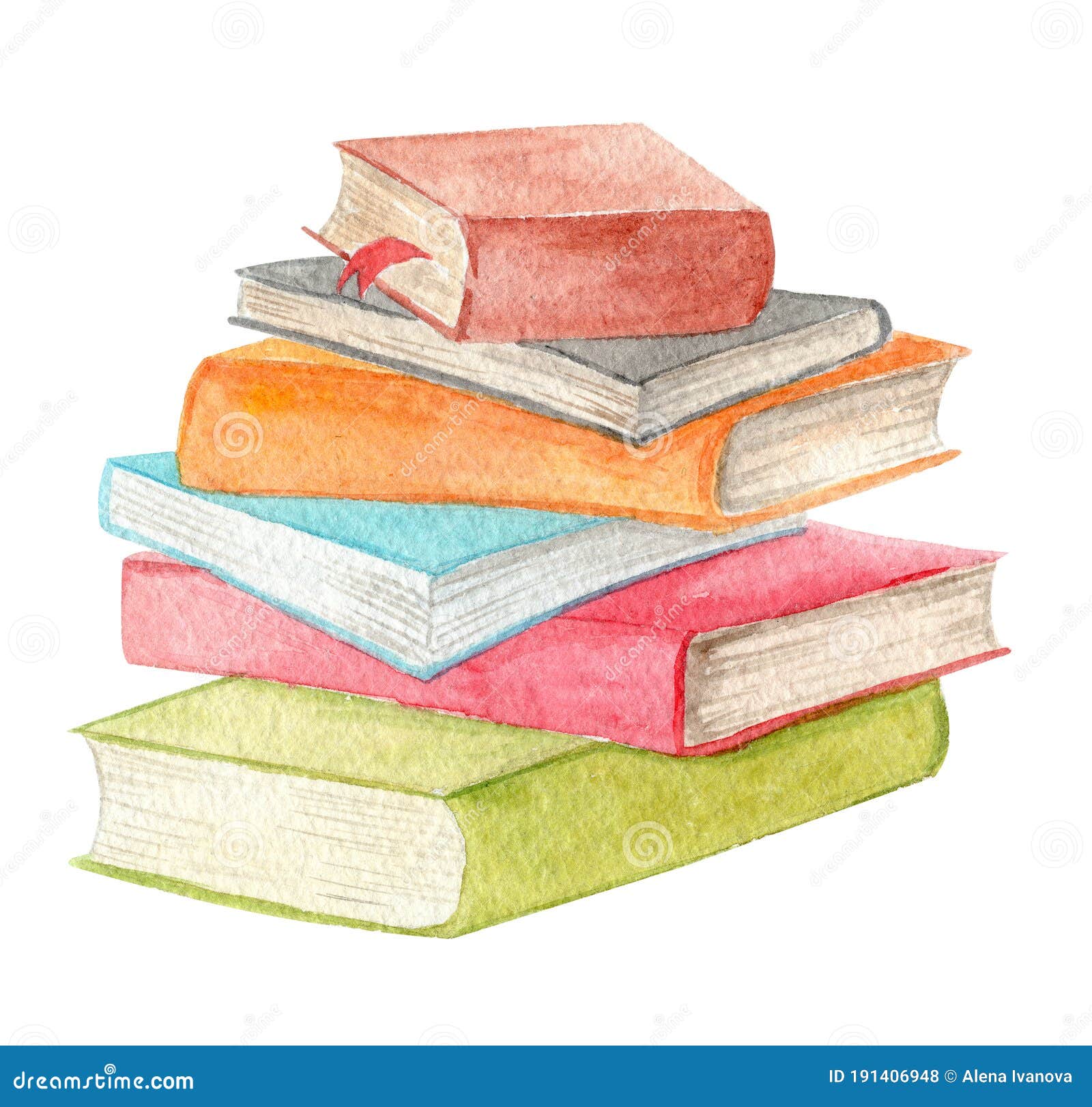 Watercolor Stack Of Books Isolated On White Background Stock