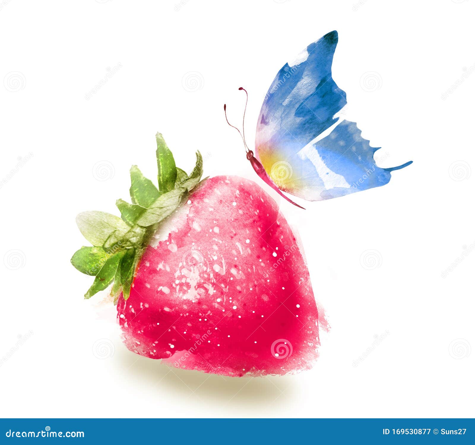Watercolor Strawberry with Butterfly Stock Illustration - Illustration ...