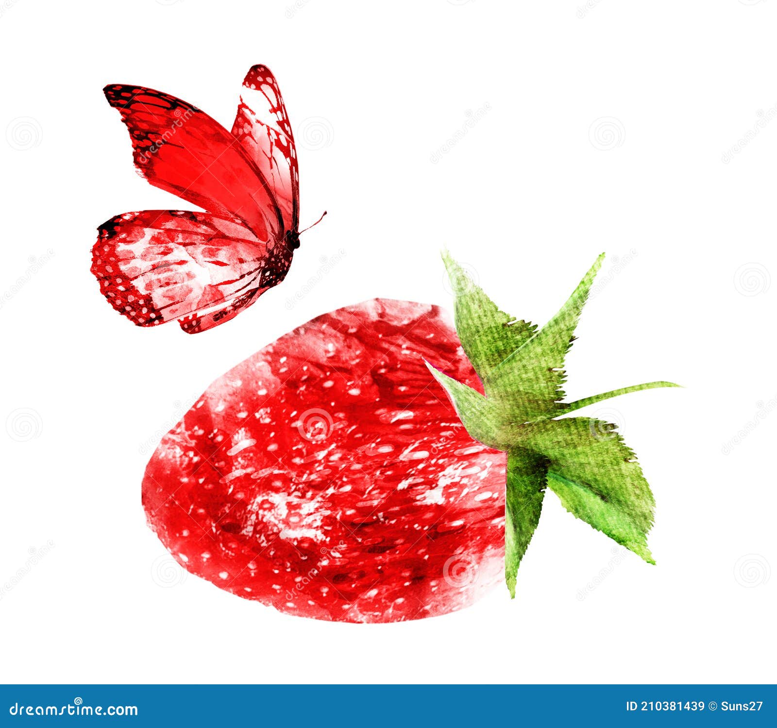 Watercolor Strawberry with Butterfly Stock Illustration - Illustration ...