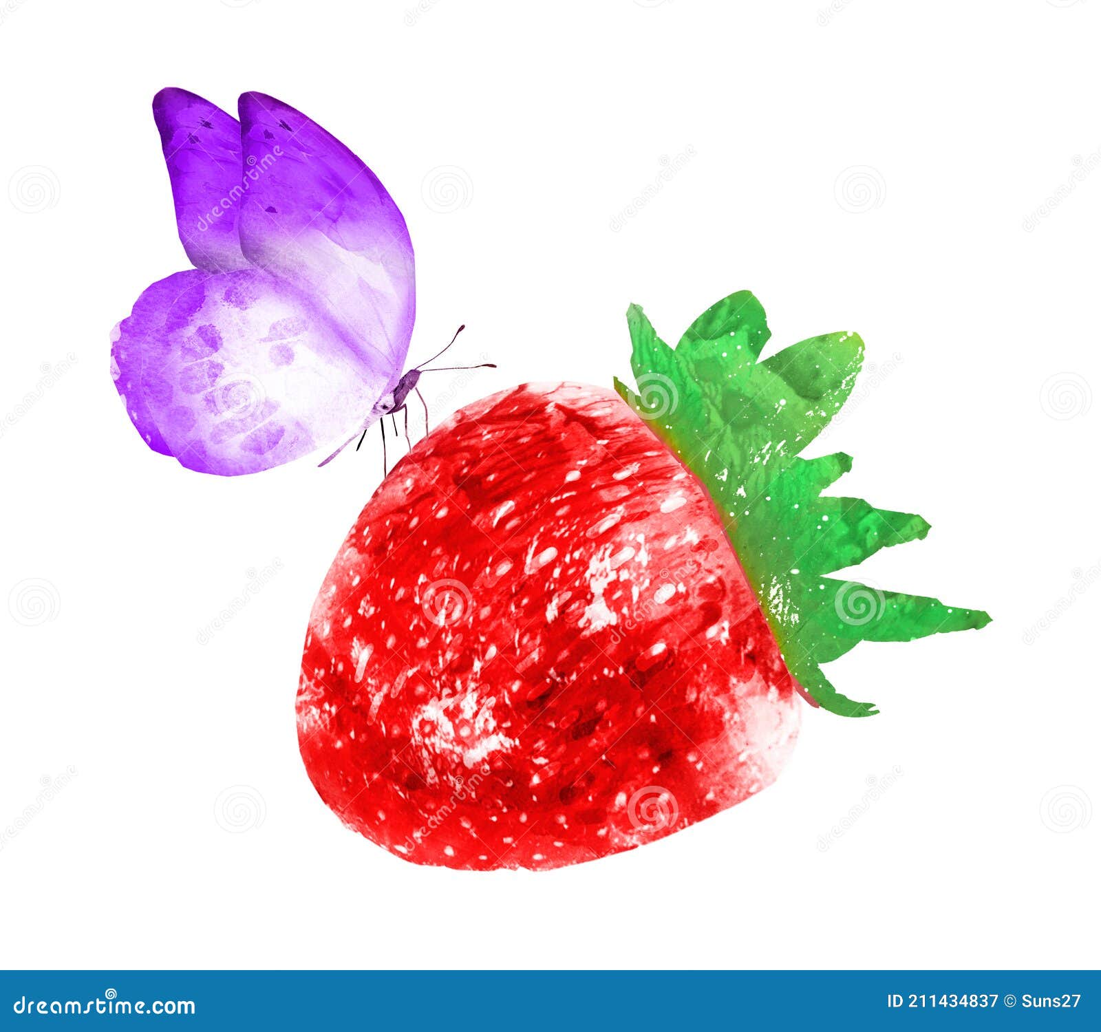 Watercolor Strawberry with Butterfly Stock Illustration - Illustration ...