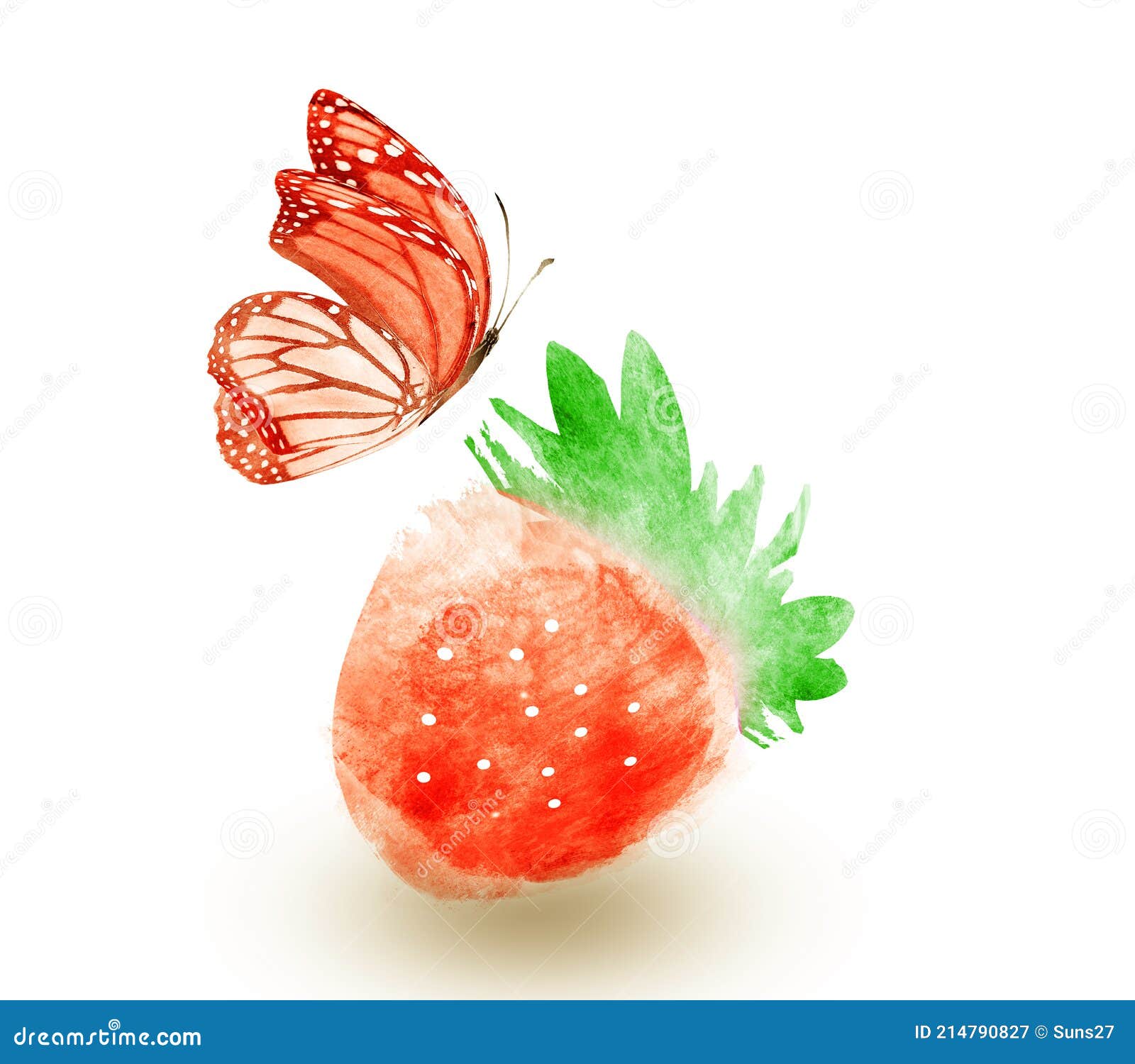 Watercolor Strawberry with Butterfly Stock Illustration - Illustration ...