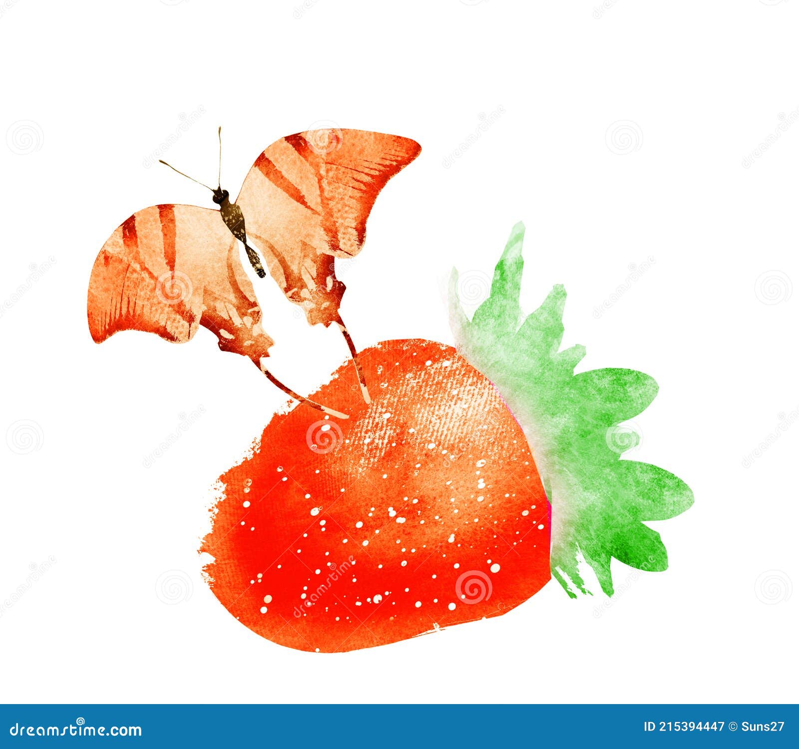 Watercolor Strawberry with Butterfly Stock Illustration - Illustration ...