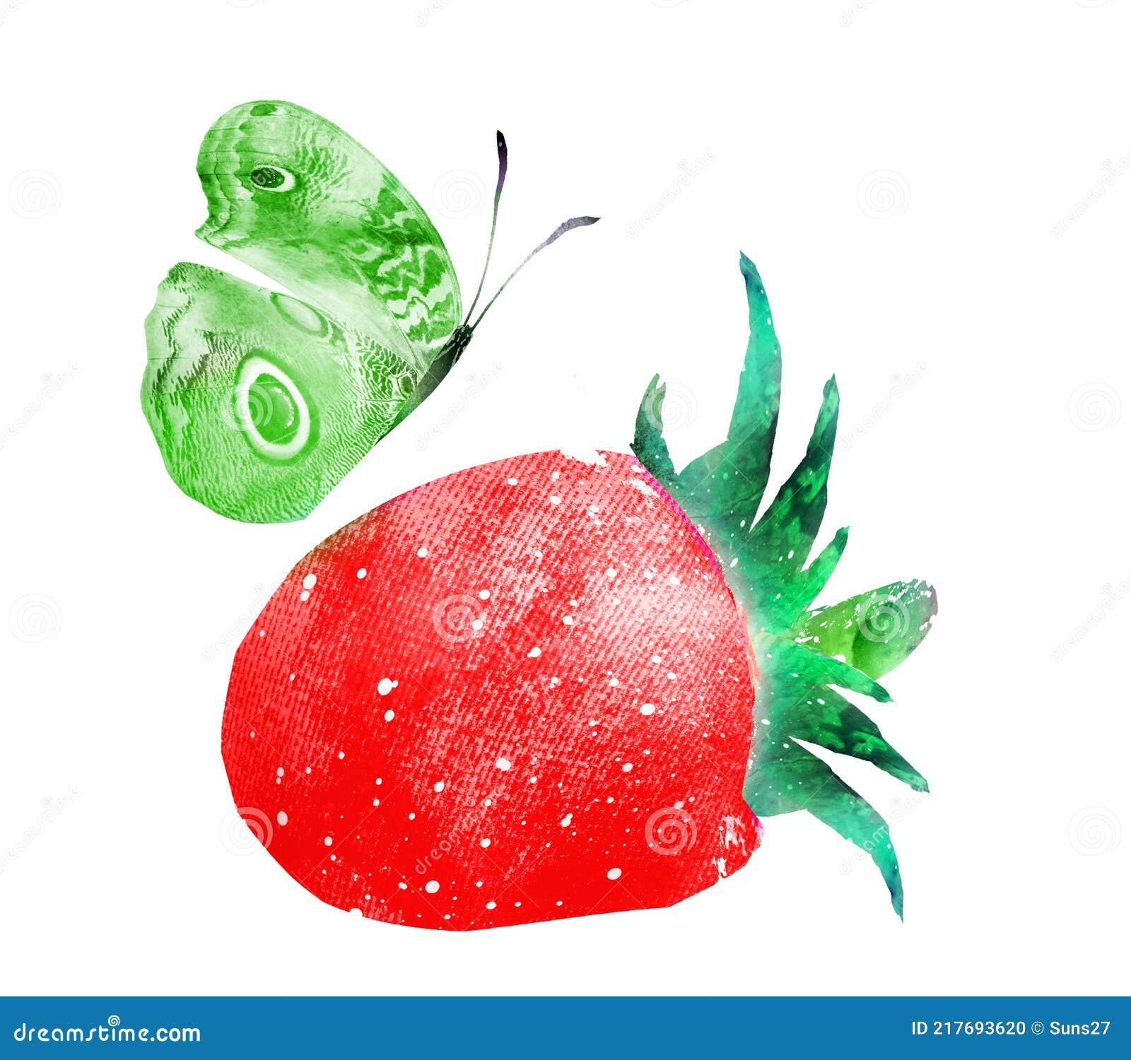 Watercolor Strawberry with Butterfly Stock Illustration - Illustration ...