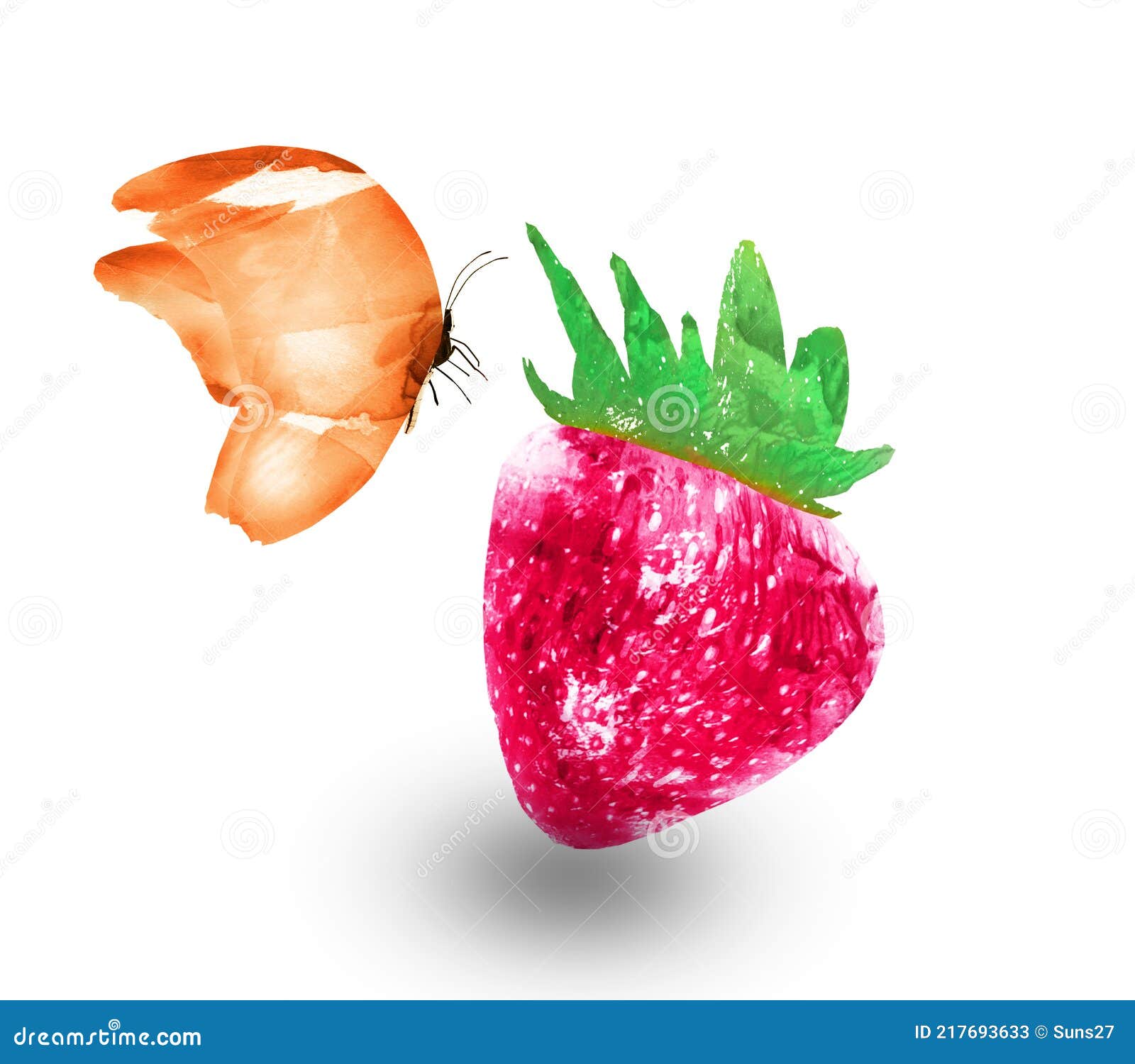 Watercolor Strawberry with Butterfly Stock Illustration - Illustration ...