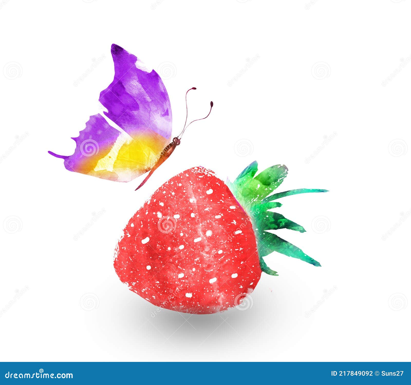 Watercolor Strawberry with Butterfly Stock Illustration - Illustration ...