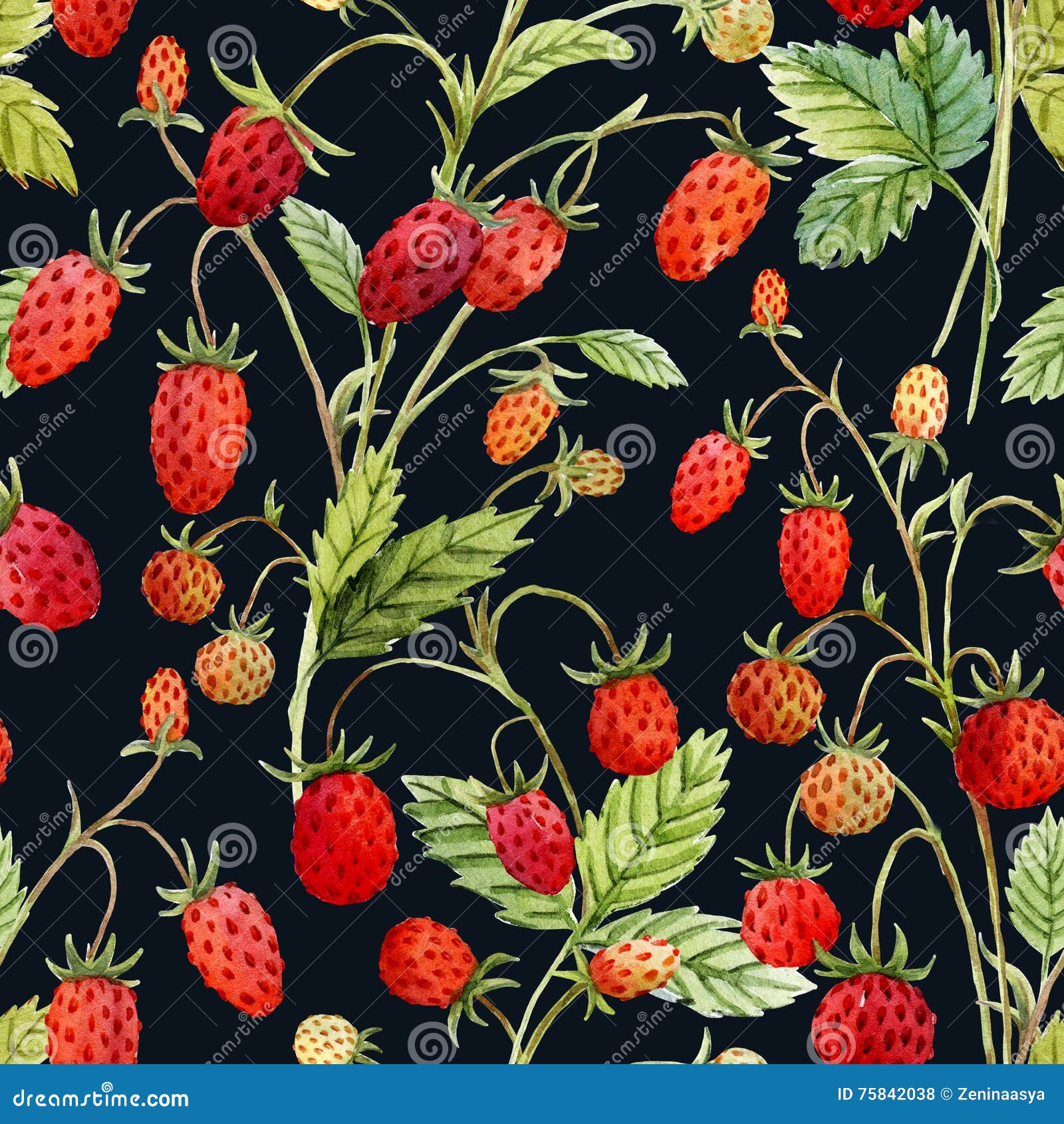 Watercolor Strawberry Pattern Stock Illustration - Illustration of ...