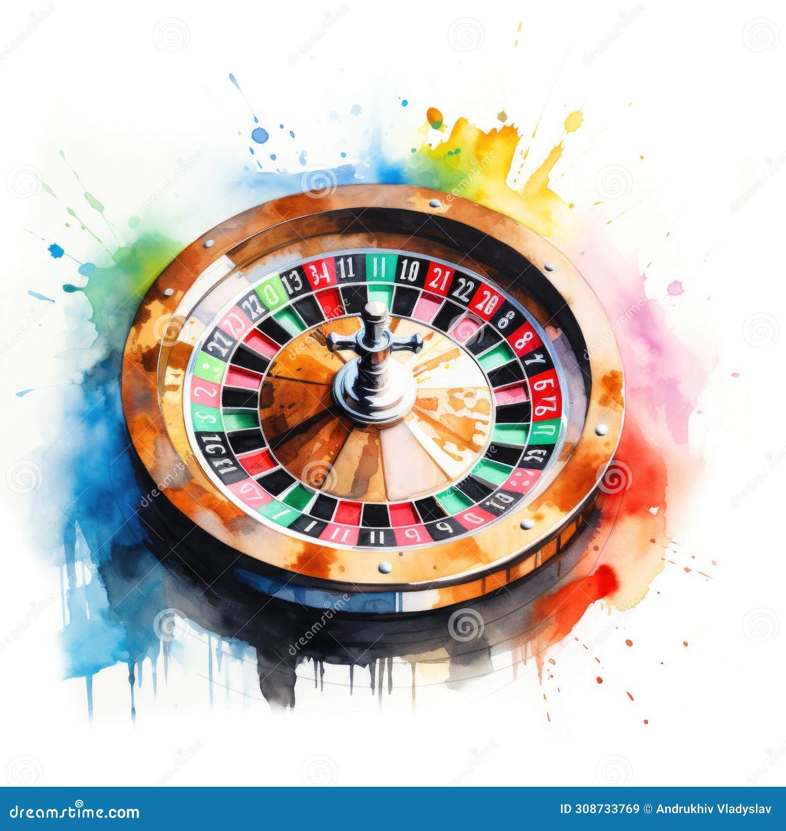 Watercolor-Style Casino Roulette with White Background Stock ...