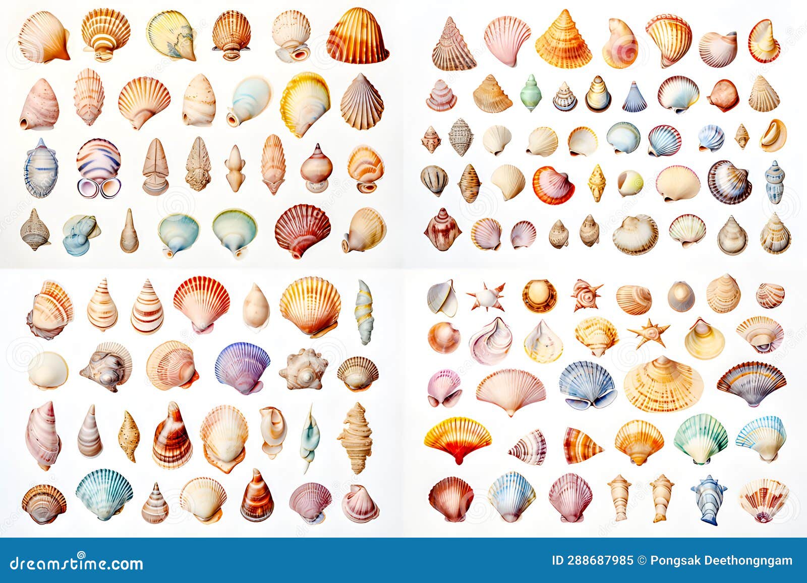 Watercolor Style Clip Art of a Set of Seashells in Different Designs ...
