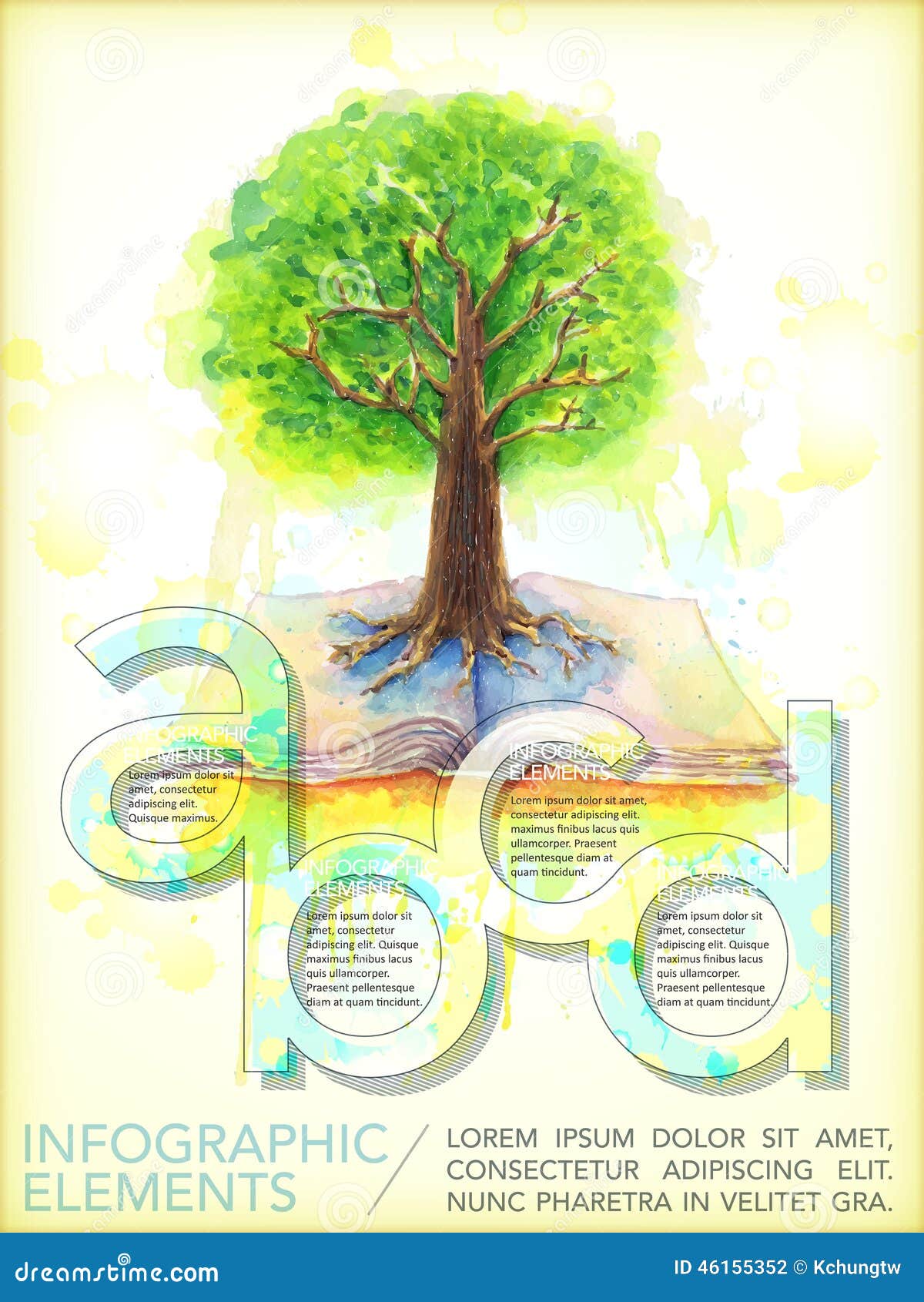 Watercolor Style Education Infographic with Tree and Book Stock Vector ...