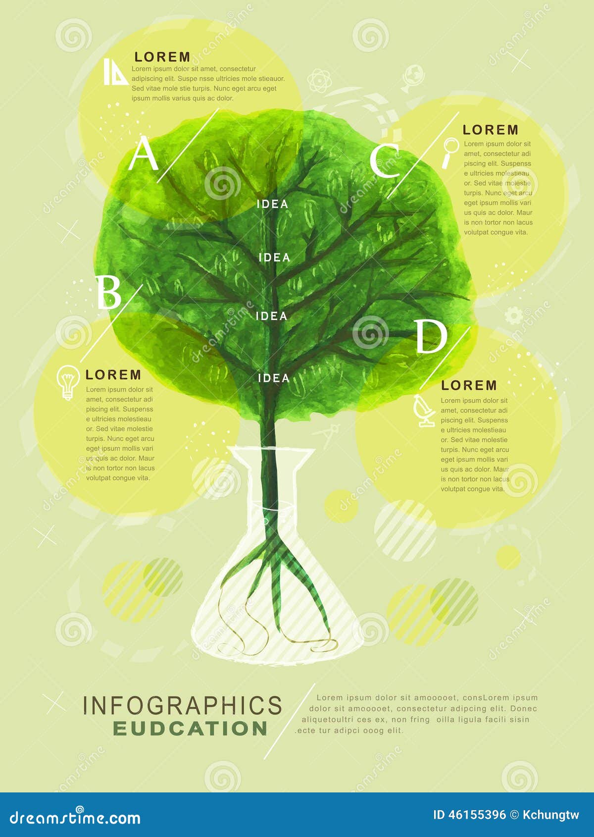Watercolor Style Education Infographic with Tree Stock Vector ...
