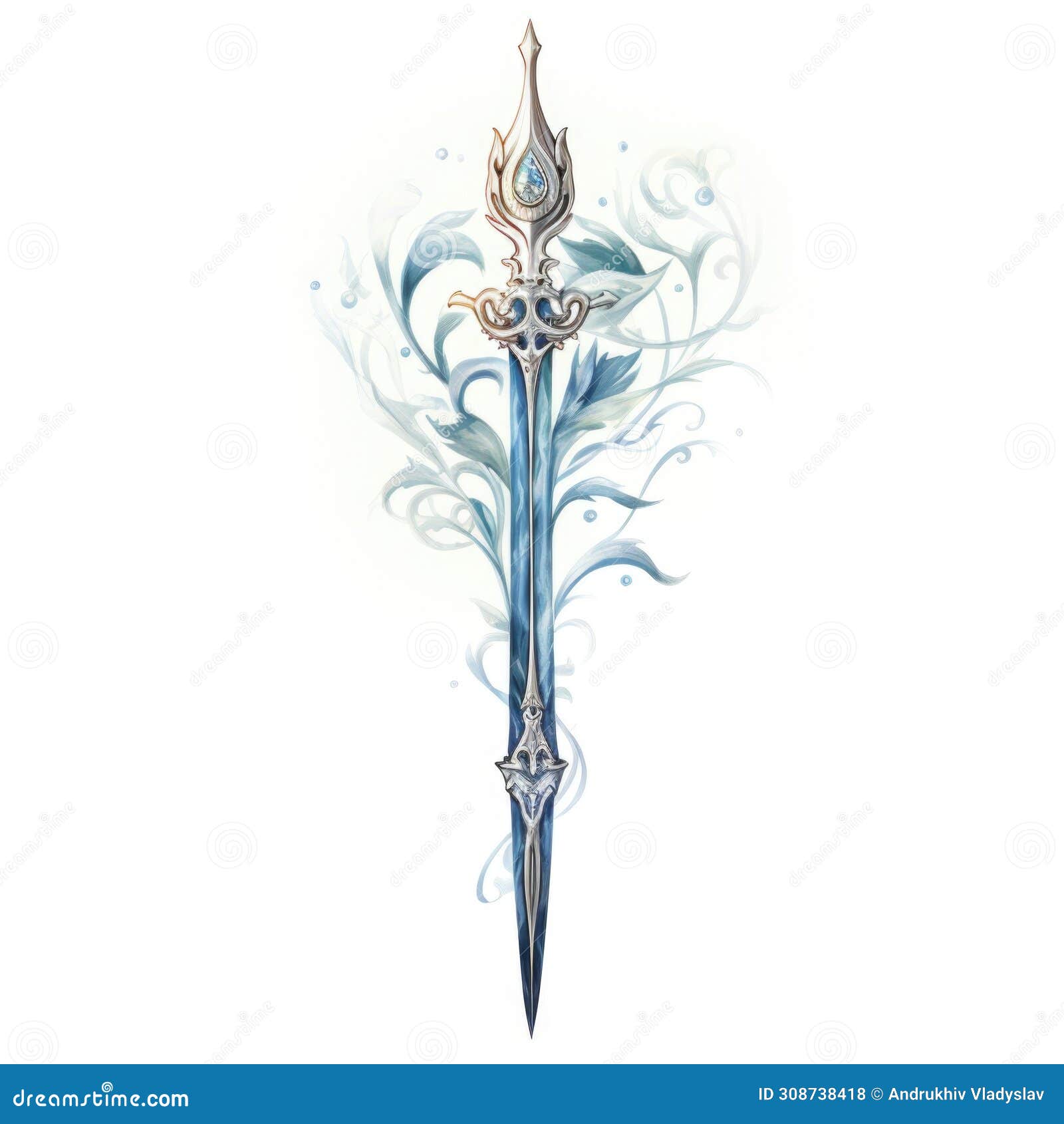 Watercolor-Style Fantasy Spear with White Background Stock Illustration ...