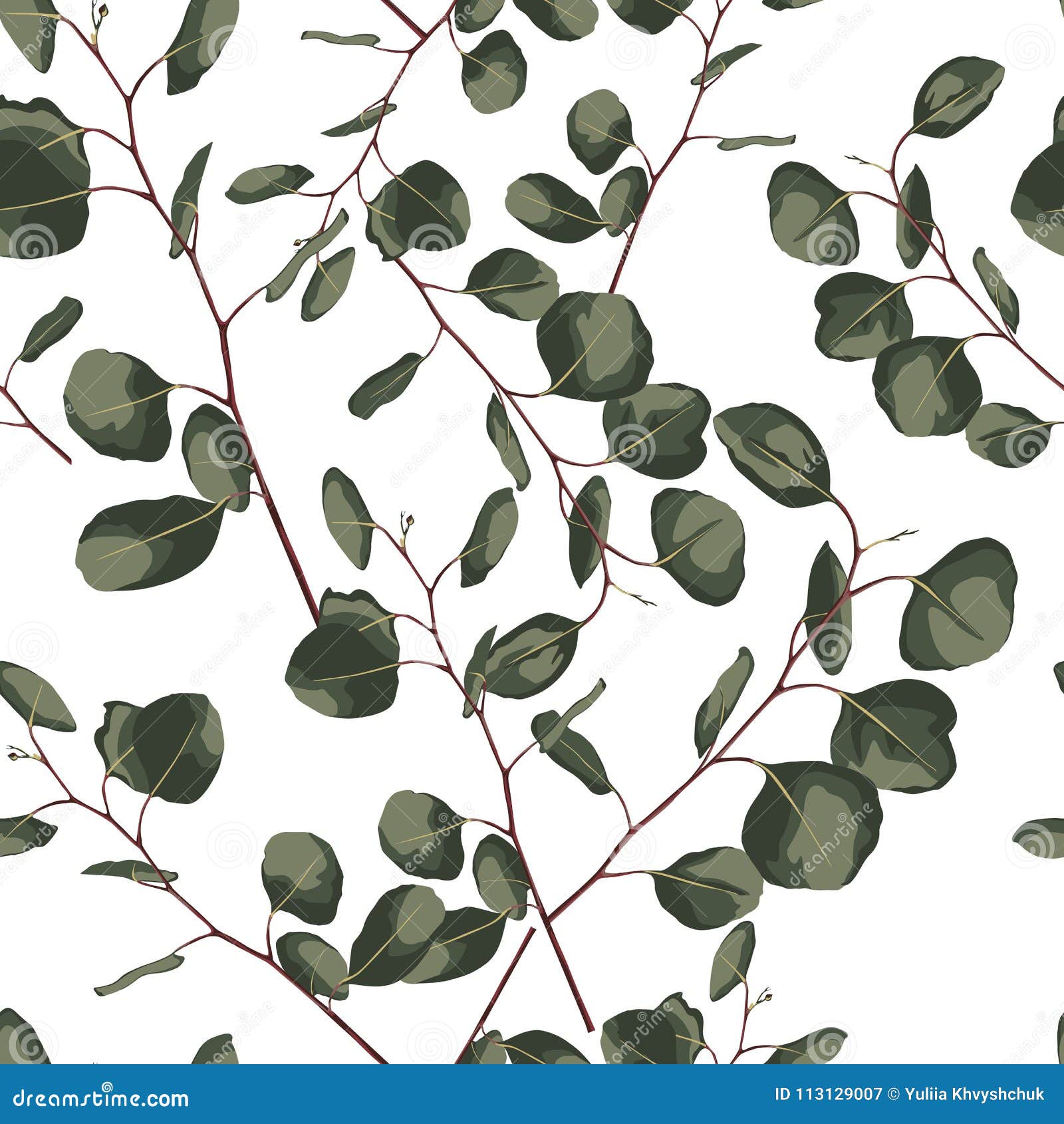 Seamlessr Pattern with Eucalyptus. Hand Painted Floral Ornament with ...