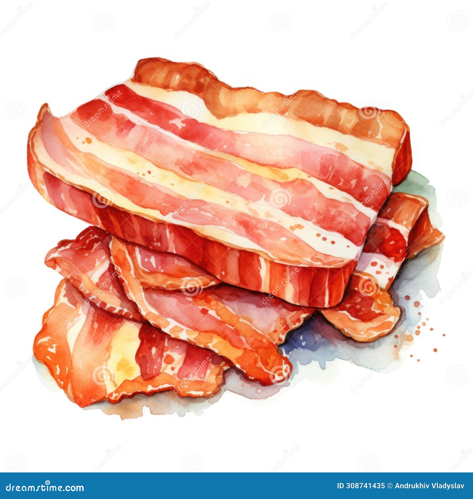 Watercolor-Style Juicy Bacon with White Background Stock Illustration ...