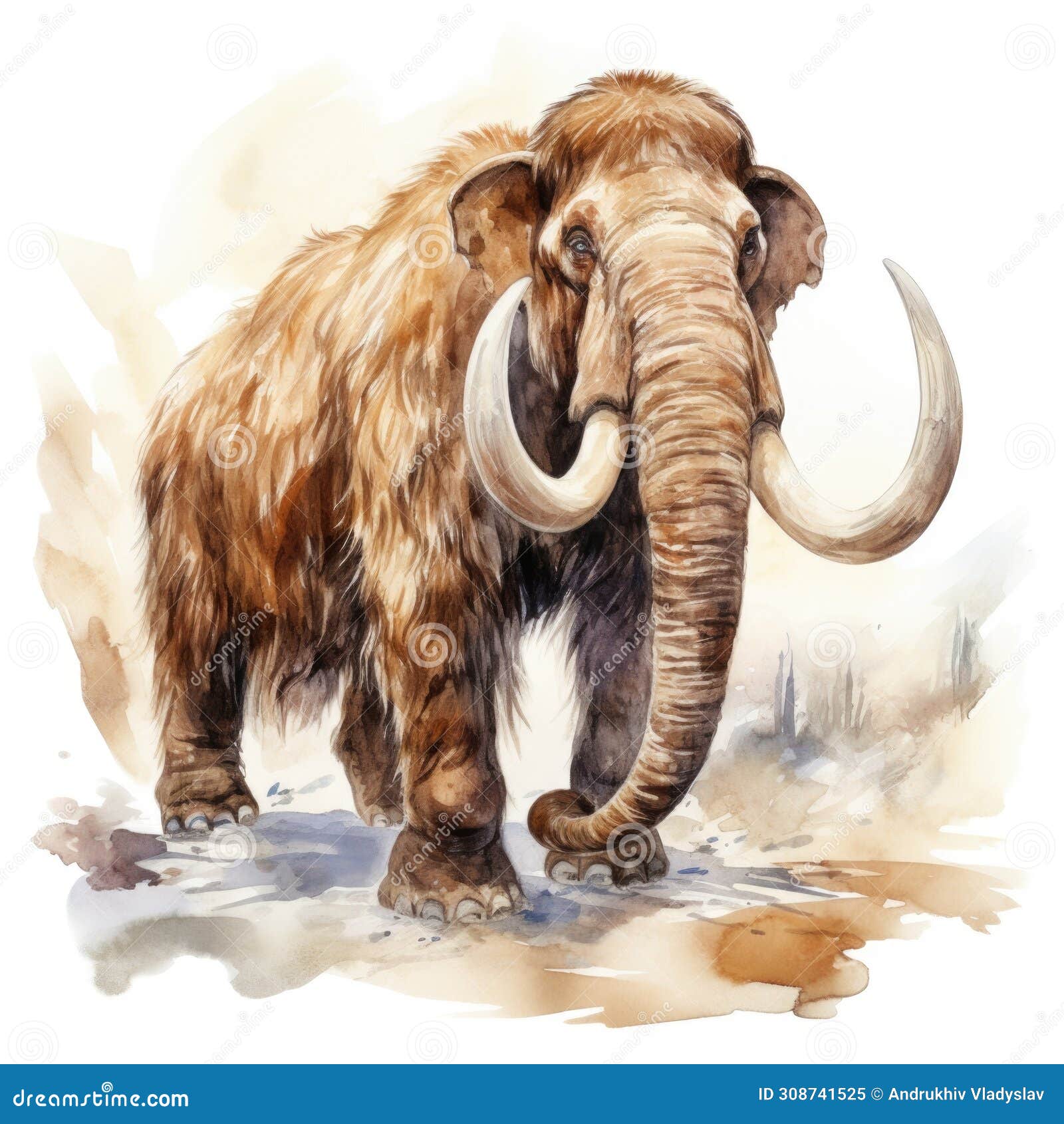 Watercolor-Style Mammoth with White Background Stock Illustration ...