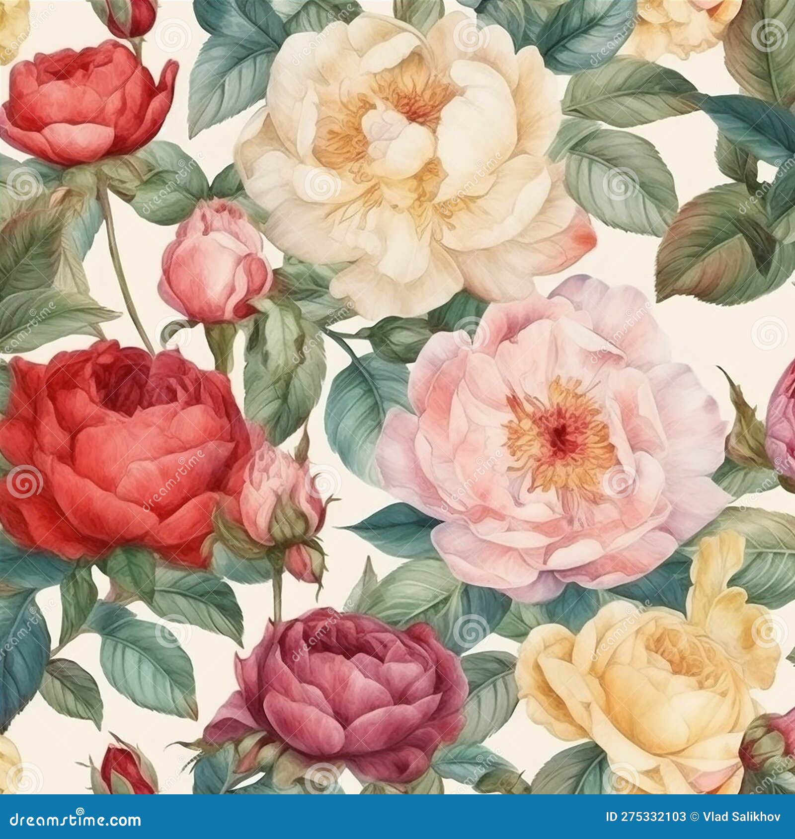 Watercolor Style Pattern with Large Peony Flowers Stock Illustration ...