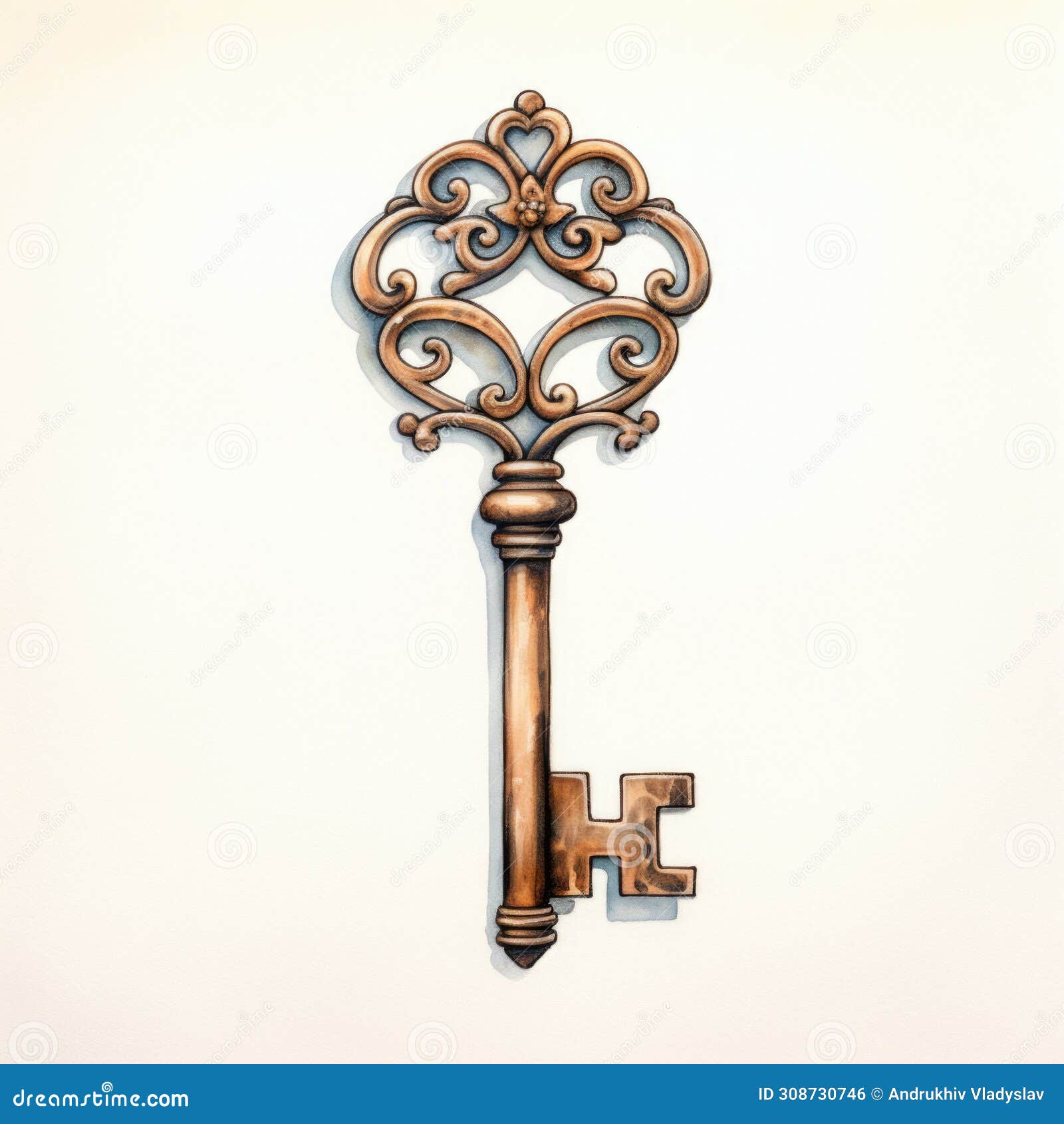 Watercolor-Style a Skeleton Key with White Background Stock ...