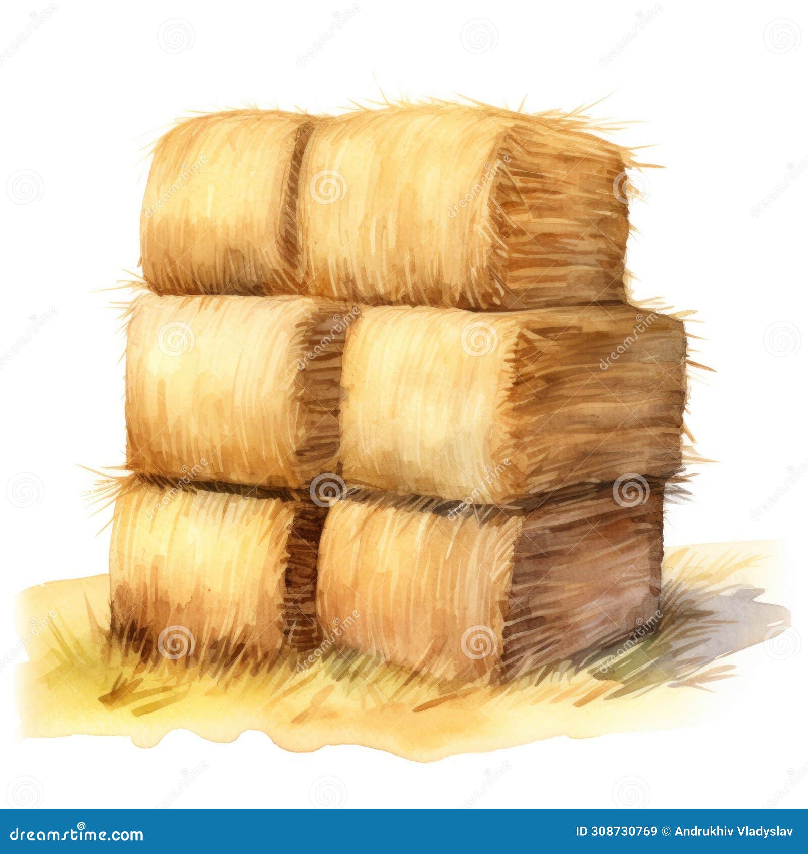 Watercolor-Style a Stack of Hay with White Background Stock ...