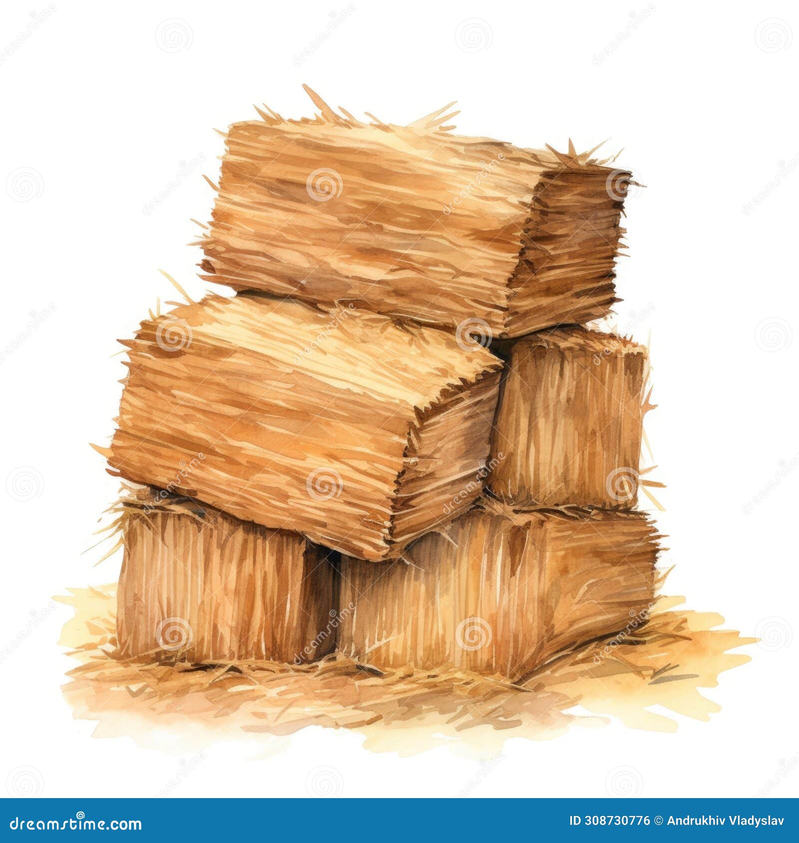 Watercolor-Style a Stack of Hay with White Background Stock ...