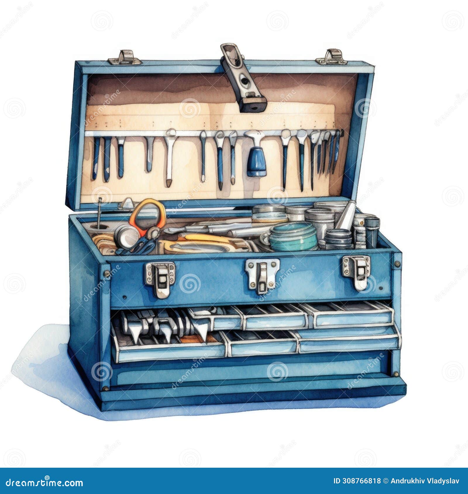 Watercolor-Style Tool Box Illustration with White Background Stock ...