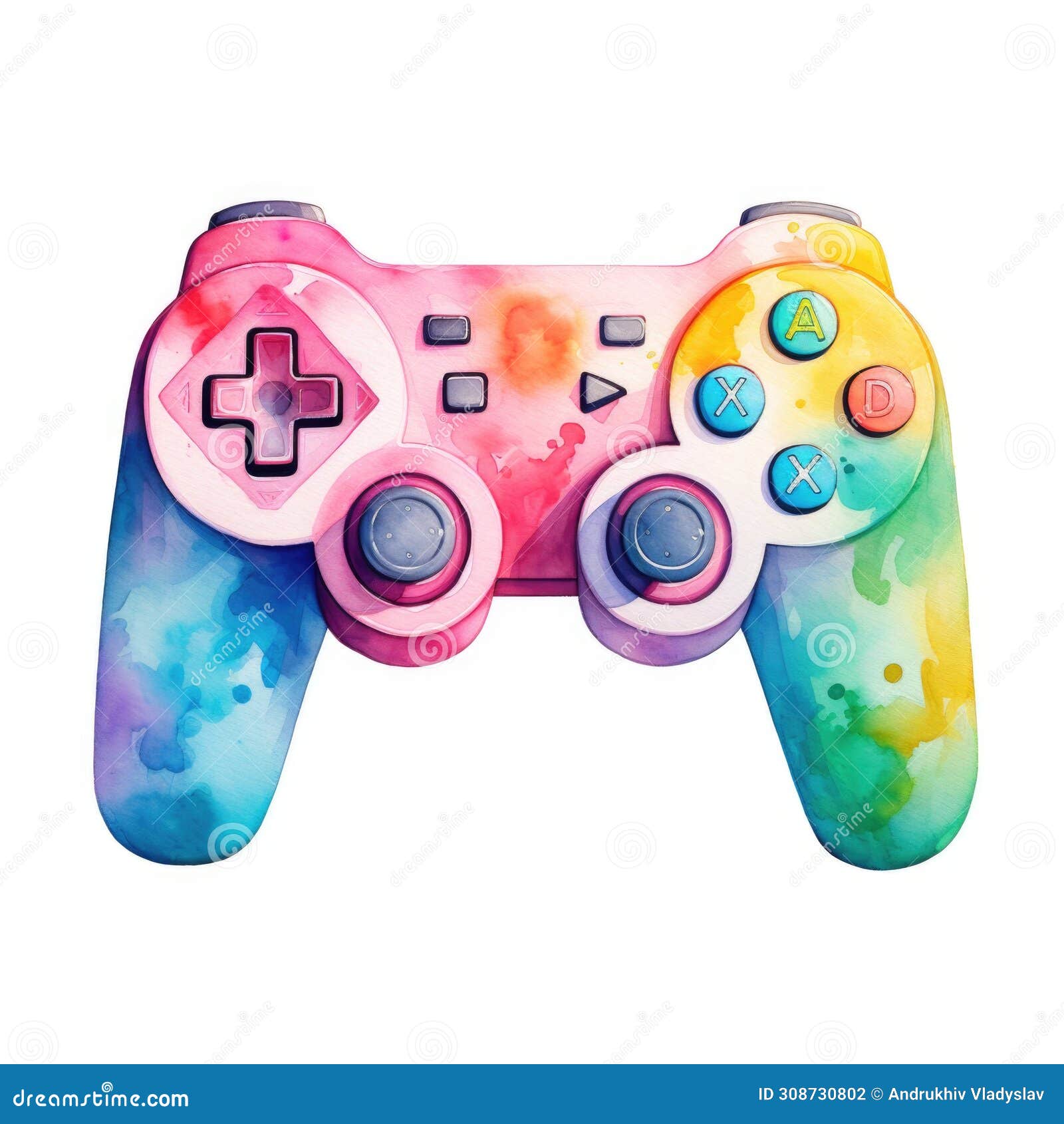 Watercolor-Style a Video Game Controller with White Background Stock ...