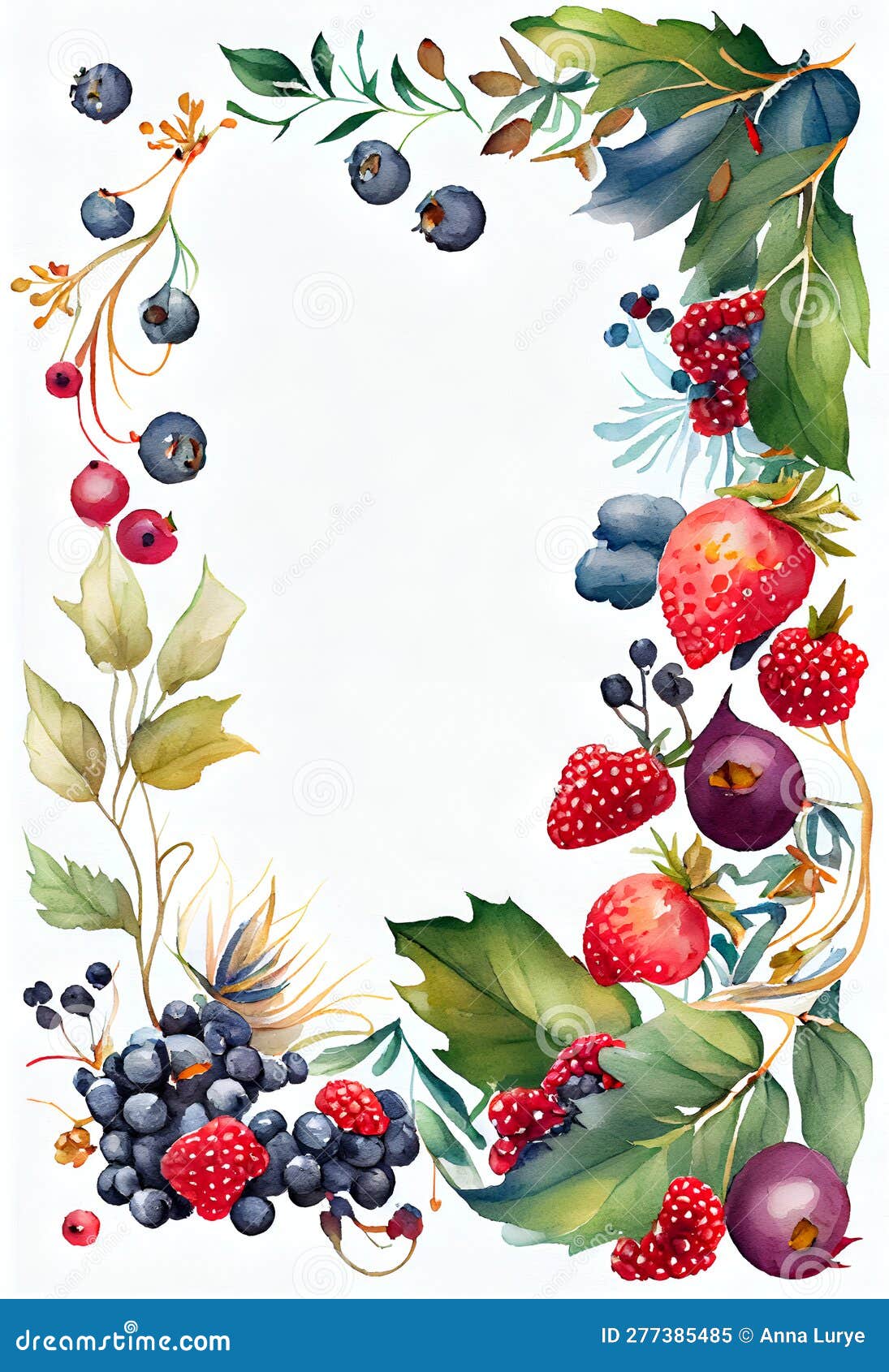 Watercolor Summer Illustration with Borders. Watercolor Summer Postcard ...