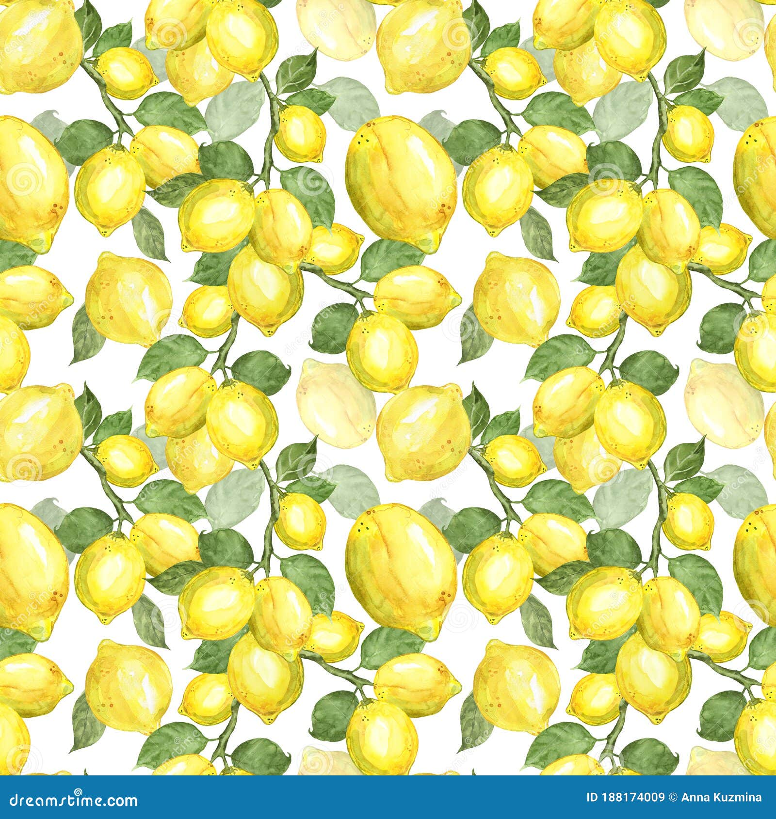Watercolor Summer Lemon Tree Branch Seamless Pattern. Fresh Ripe Citrus ... Watercolor Summer Lemon Tree Branch Seamless Pattern. Fresh Ripe Citrus ...
