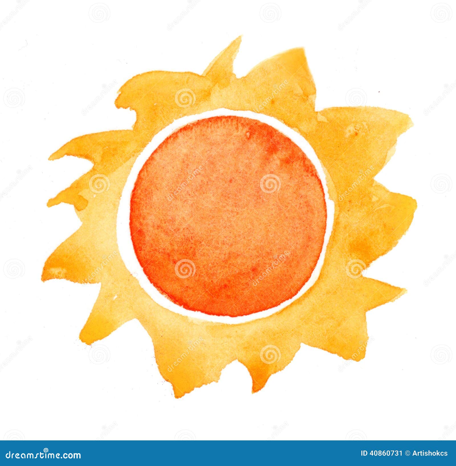 Watercolor sun stock vector. Illustration of summer, colorful - 40860731