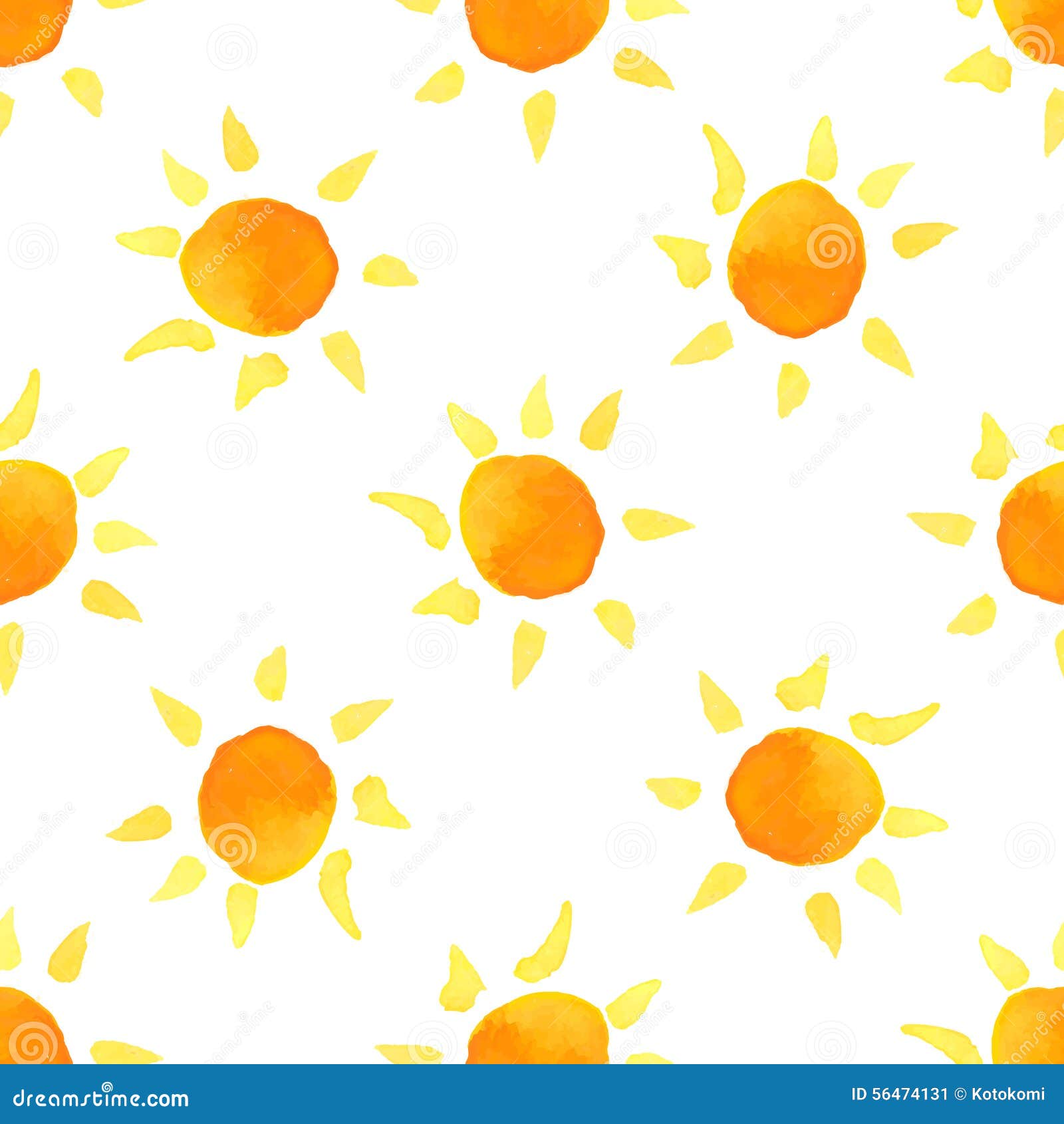 Watercolor Sun Vector Seamless Pattern Stock Vector - Illustration of ...