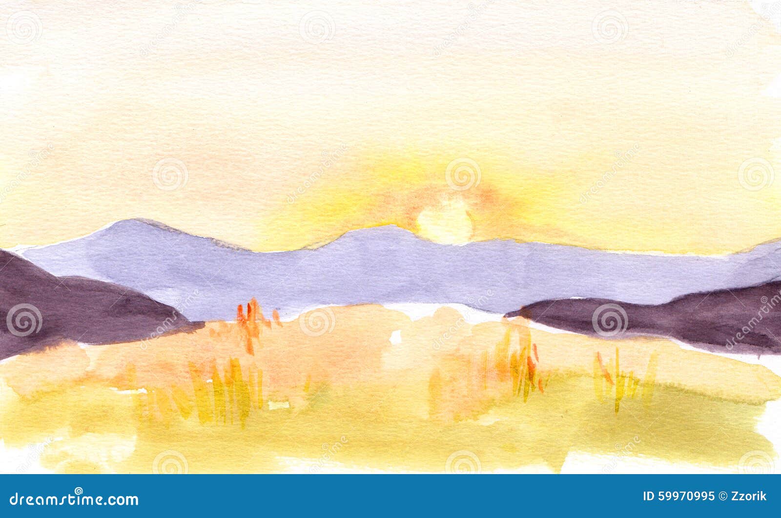 Watercolor Sunset Paint Abstract Background Of Splot And Splash. Yellow ...