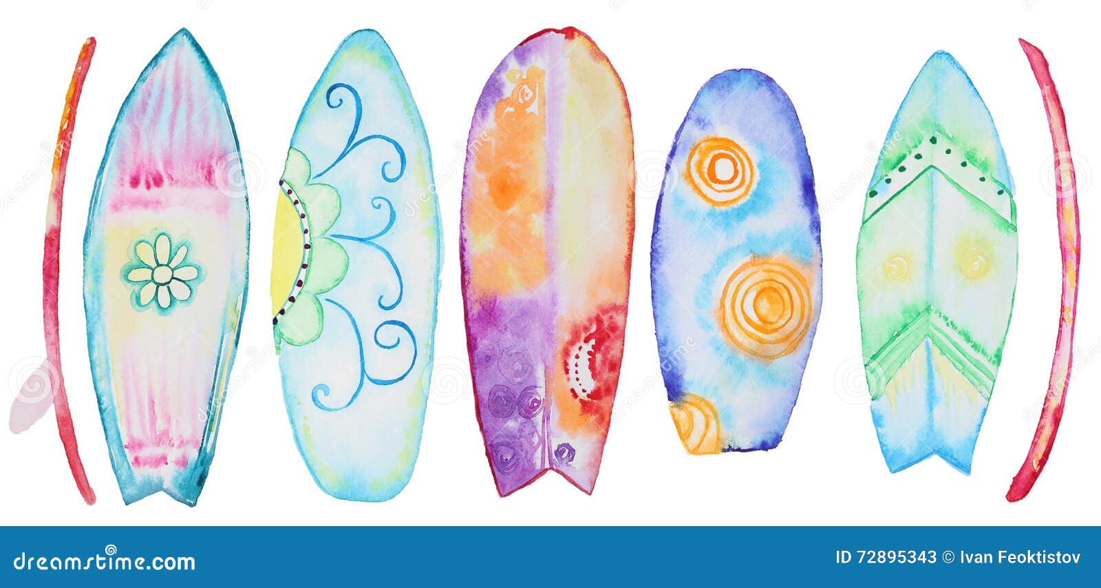 Watercolor Surfing boards stock illustration. Illustration of ...