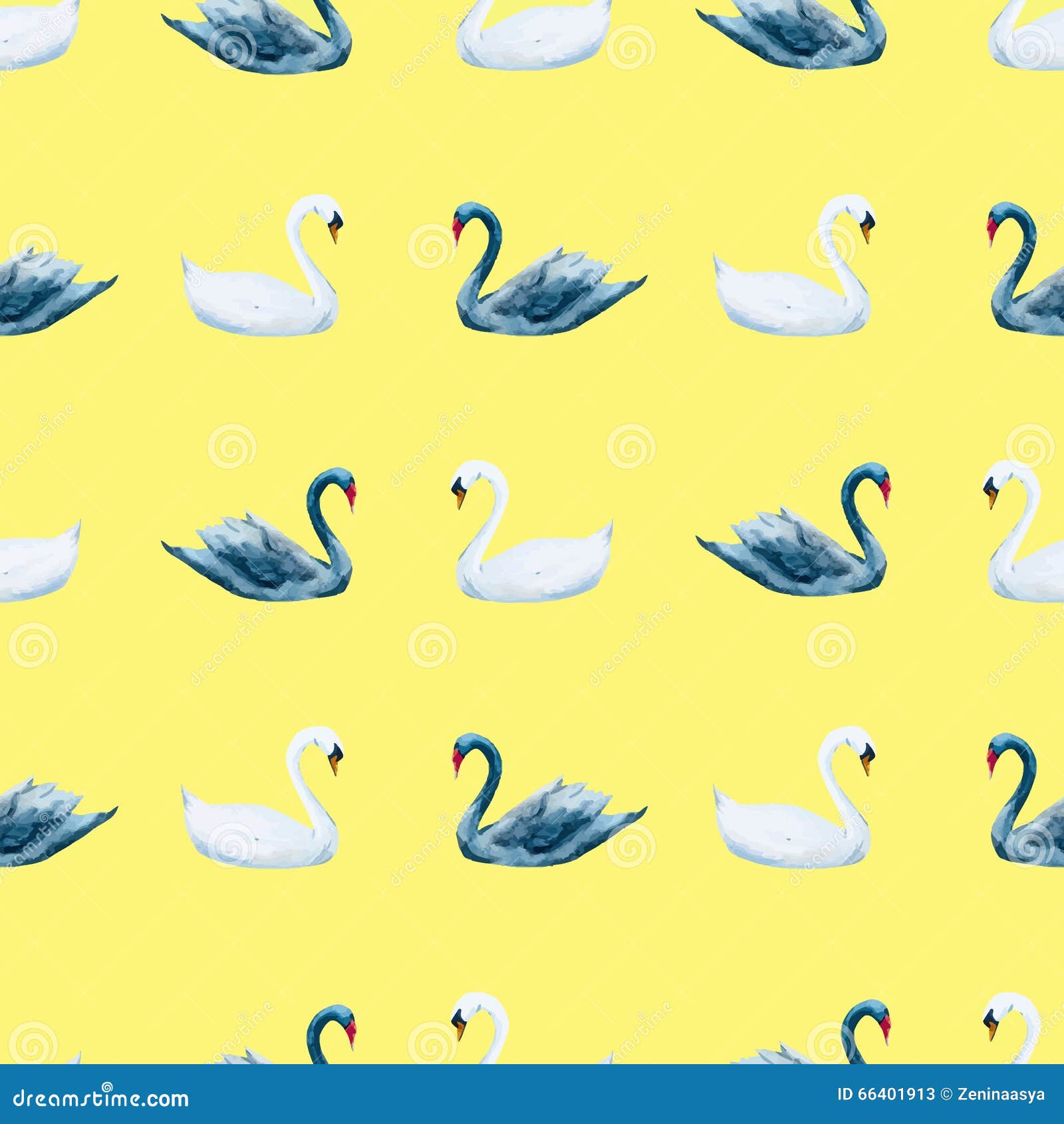 Watercolor swan pattern stock vector. Illustration of pink - 66401913