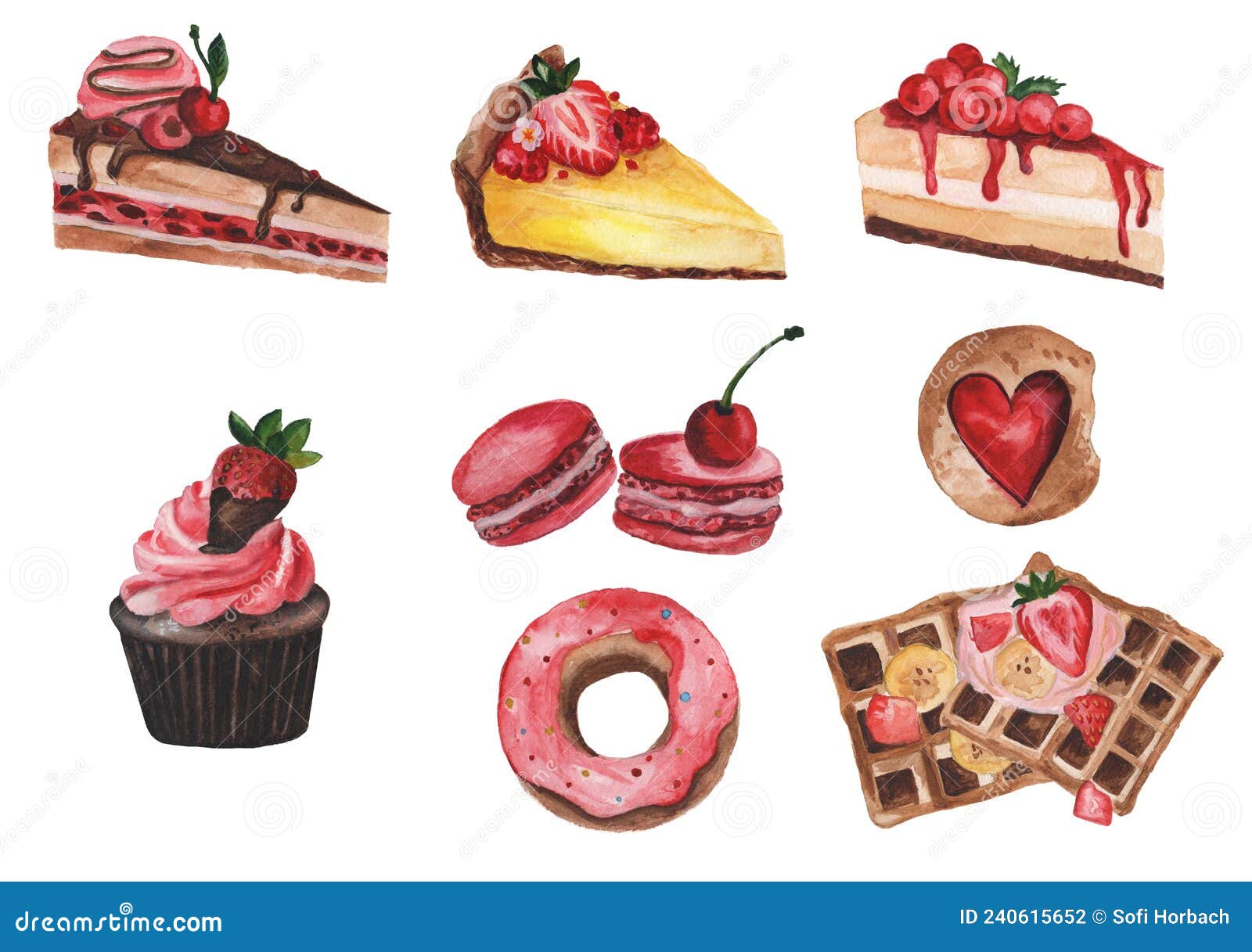 Watercolor Sweets Set for Bakery Design Illustration Stock Photo ...
