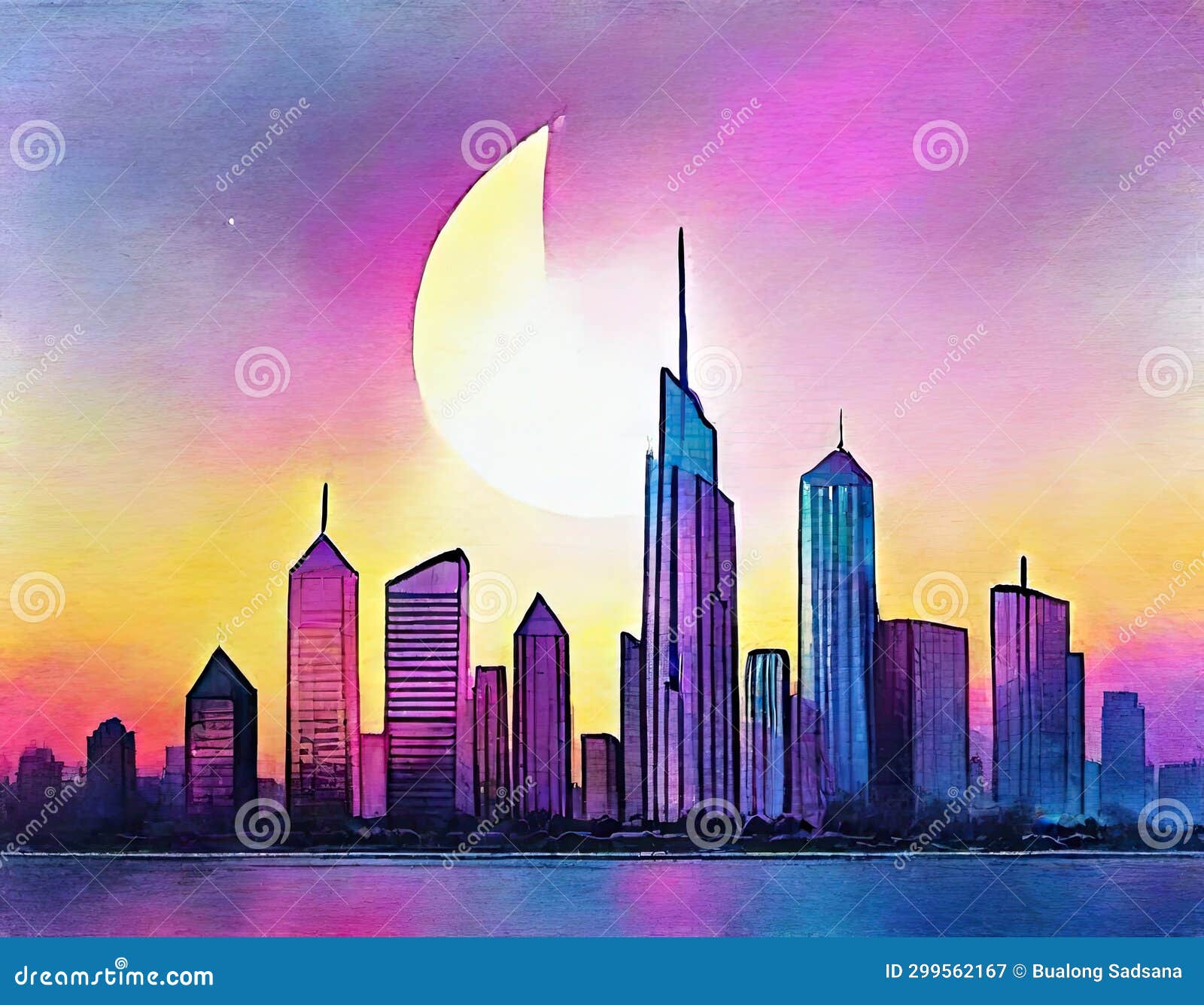Watercolor of Synthwave RetrowaveArt Stock Illustration - Illustration ...
