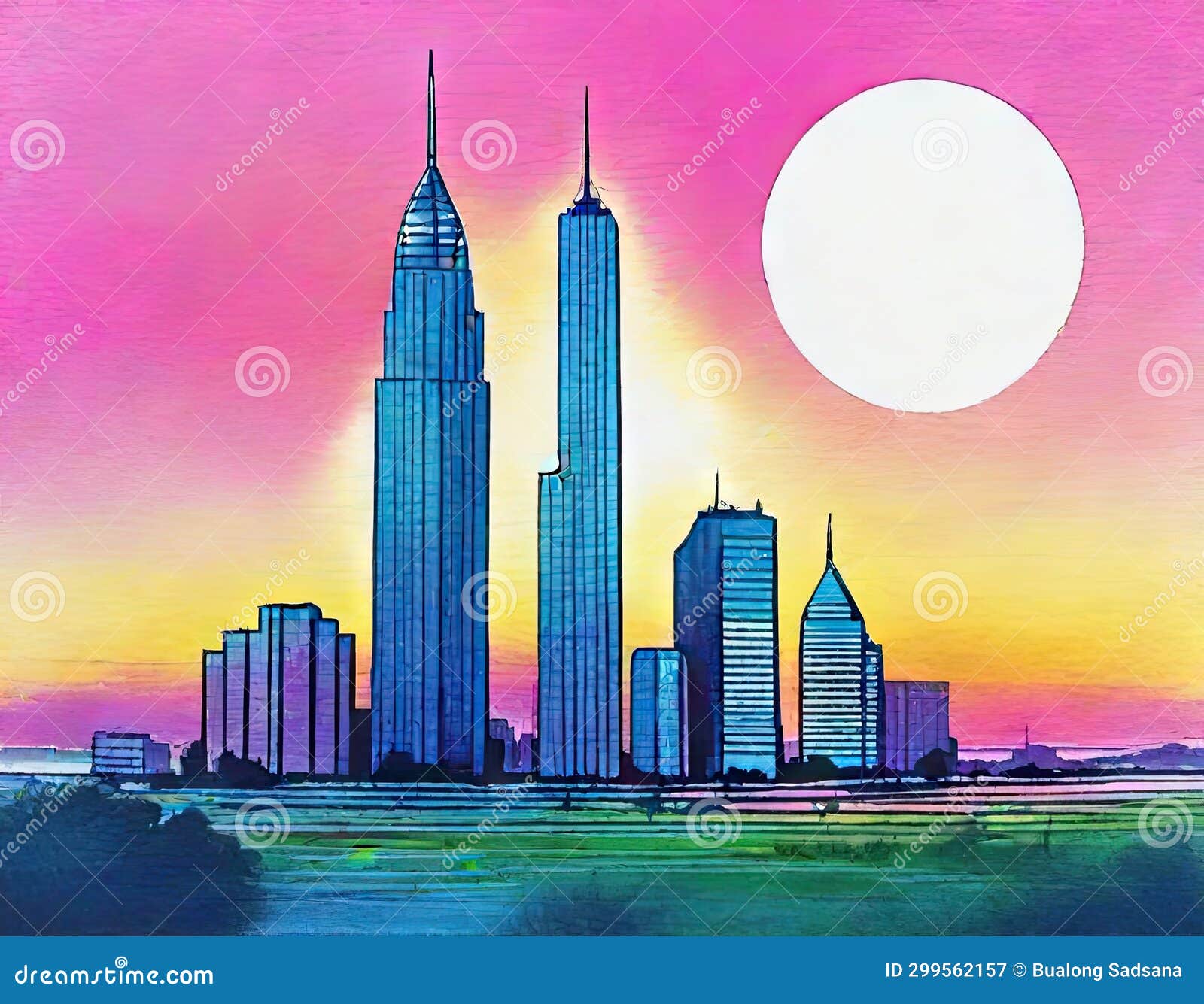 Watercolor of Synthwave RetrowaveArt Stock Illustration - Illustration ...