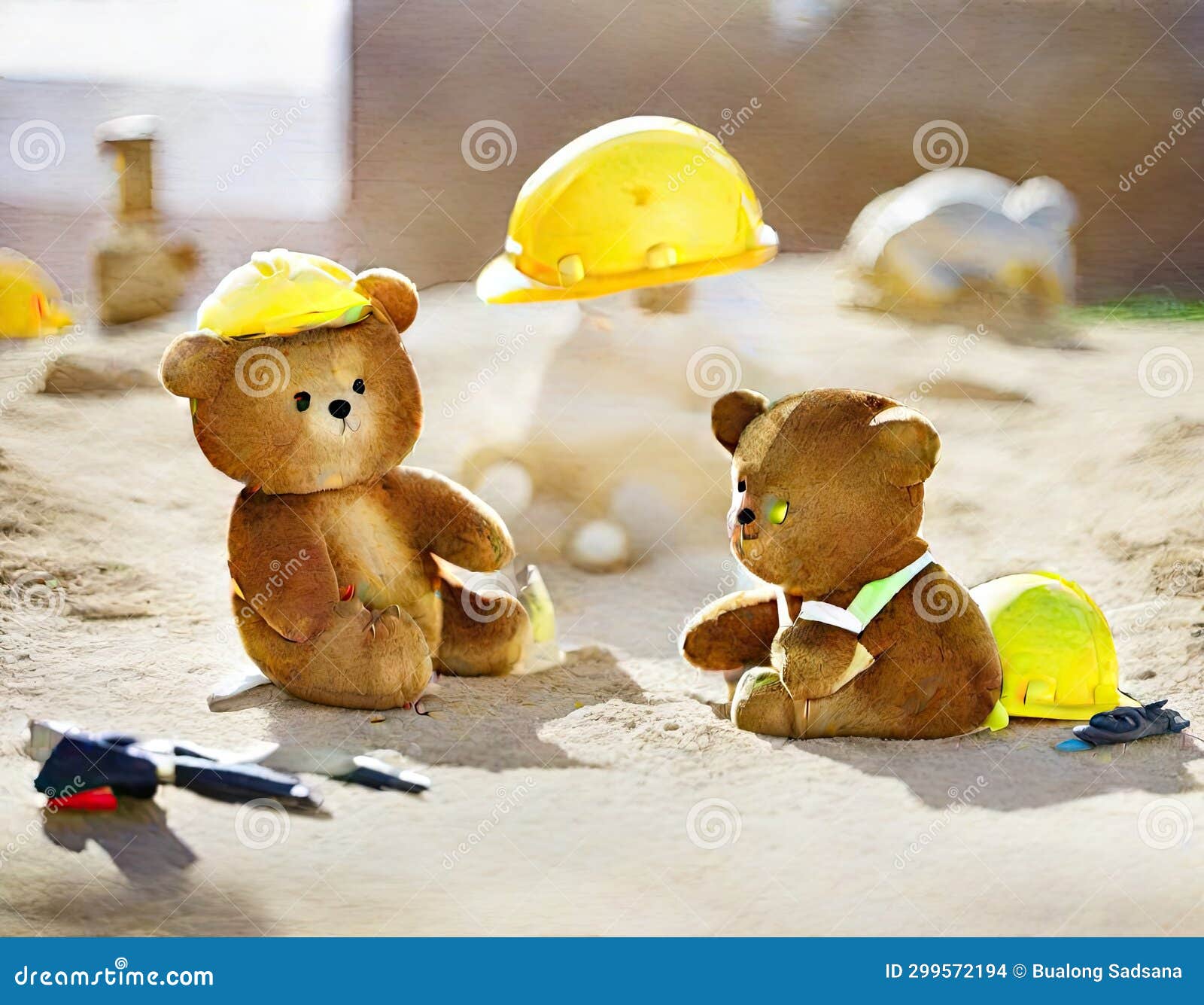Watercolor of of Teddy Bears on a Construction Site Created Using Tools ...