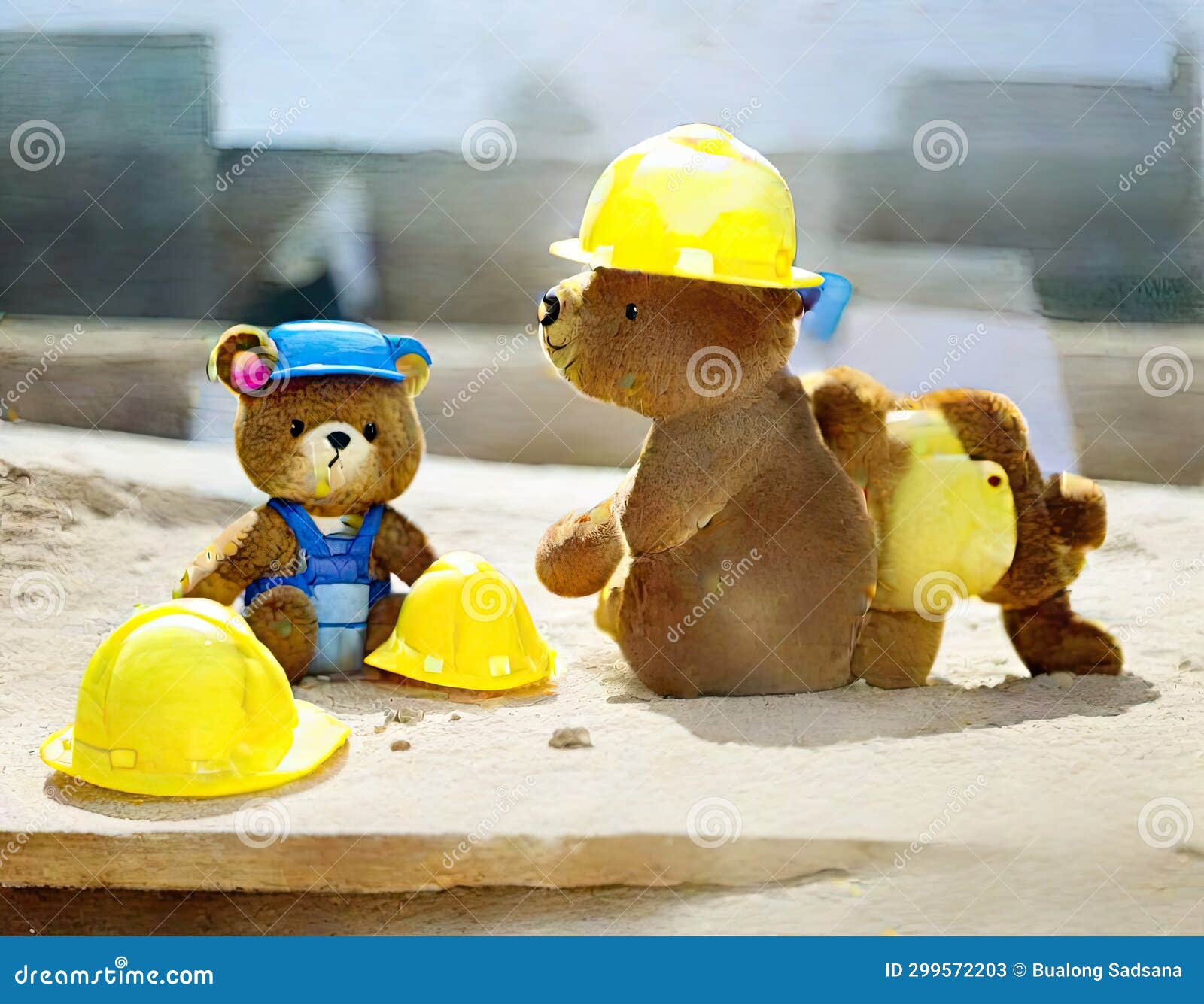 Watercolor of of Teddy Bears on a Construction Site Created Using Tools ...