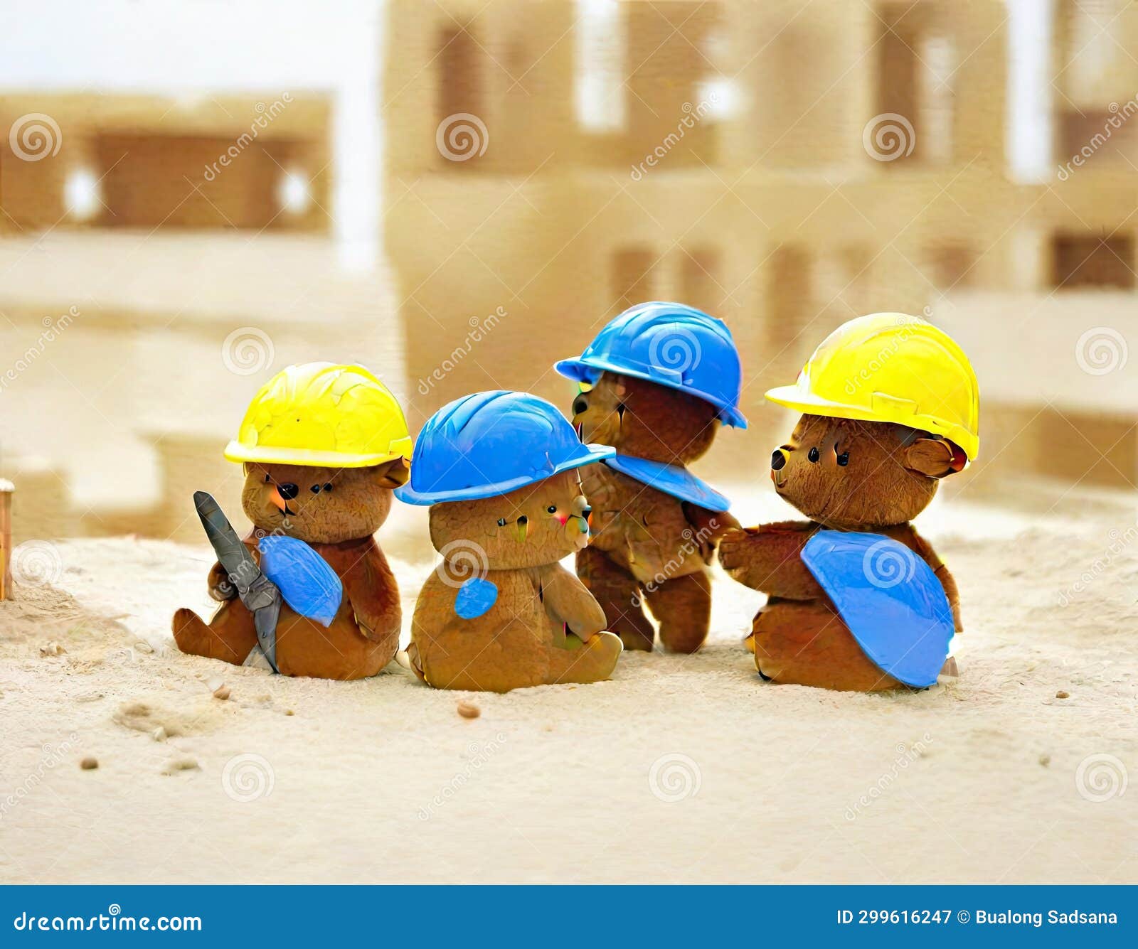 Watercolor of of Teddy Bears on a Construction Site Created Using Tools ...