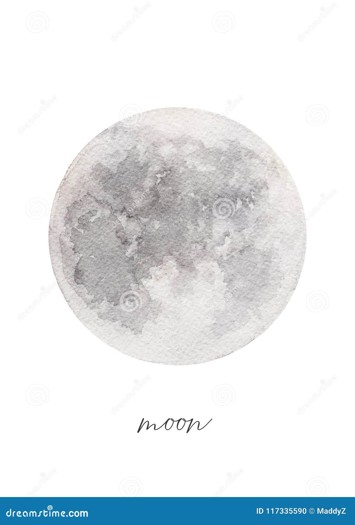 Watercolor Texture of the Full Moon, Hand Painted Vector Illustration ...