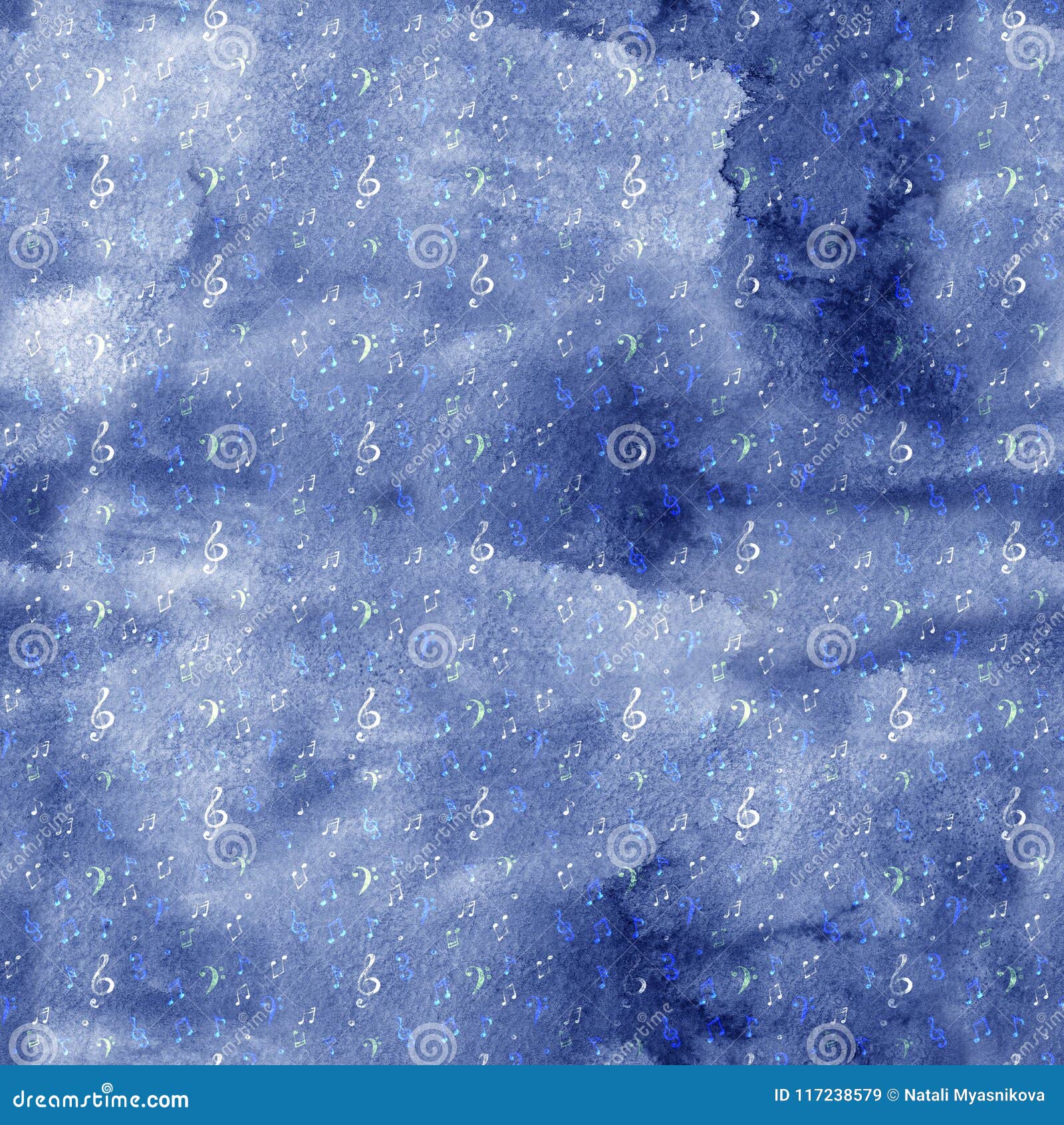 Watercolor Texture Splash Music Pattern. Seamless Notes Background ...