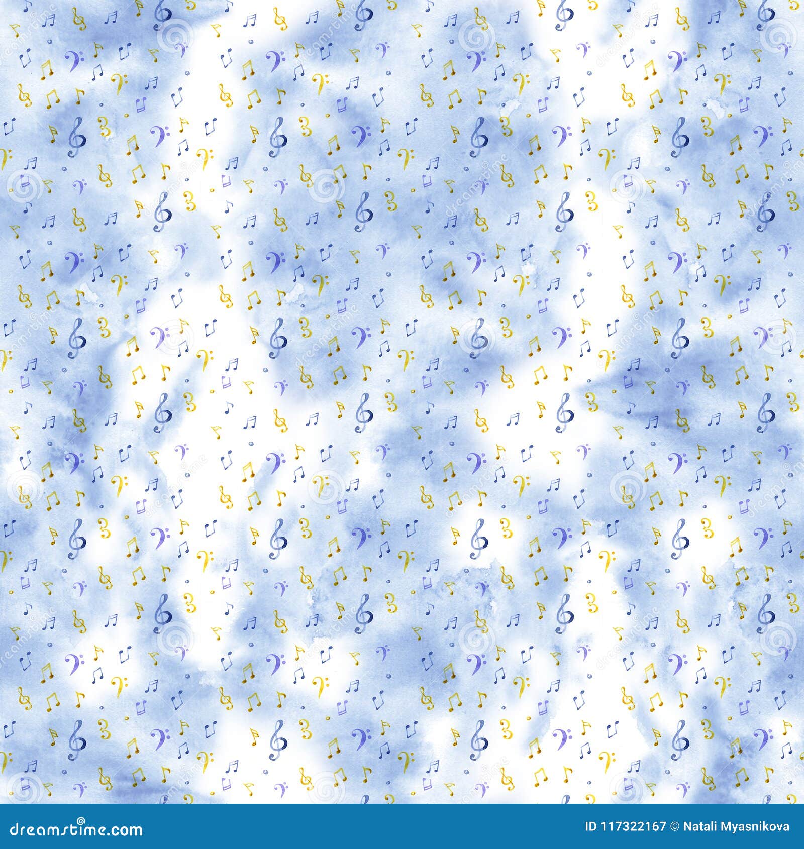 Watercolor Texture Splash Music Pattern. Seamless Notes Background ...