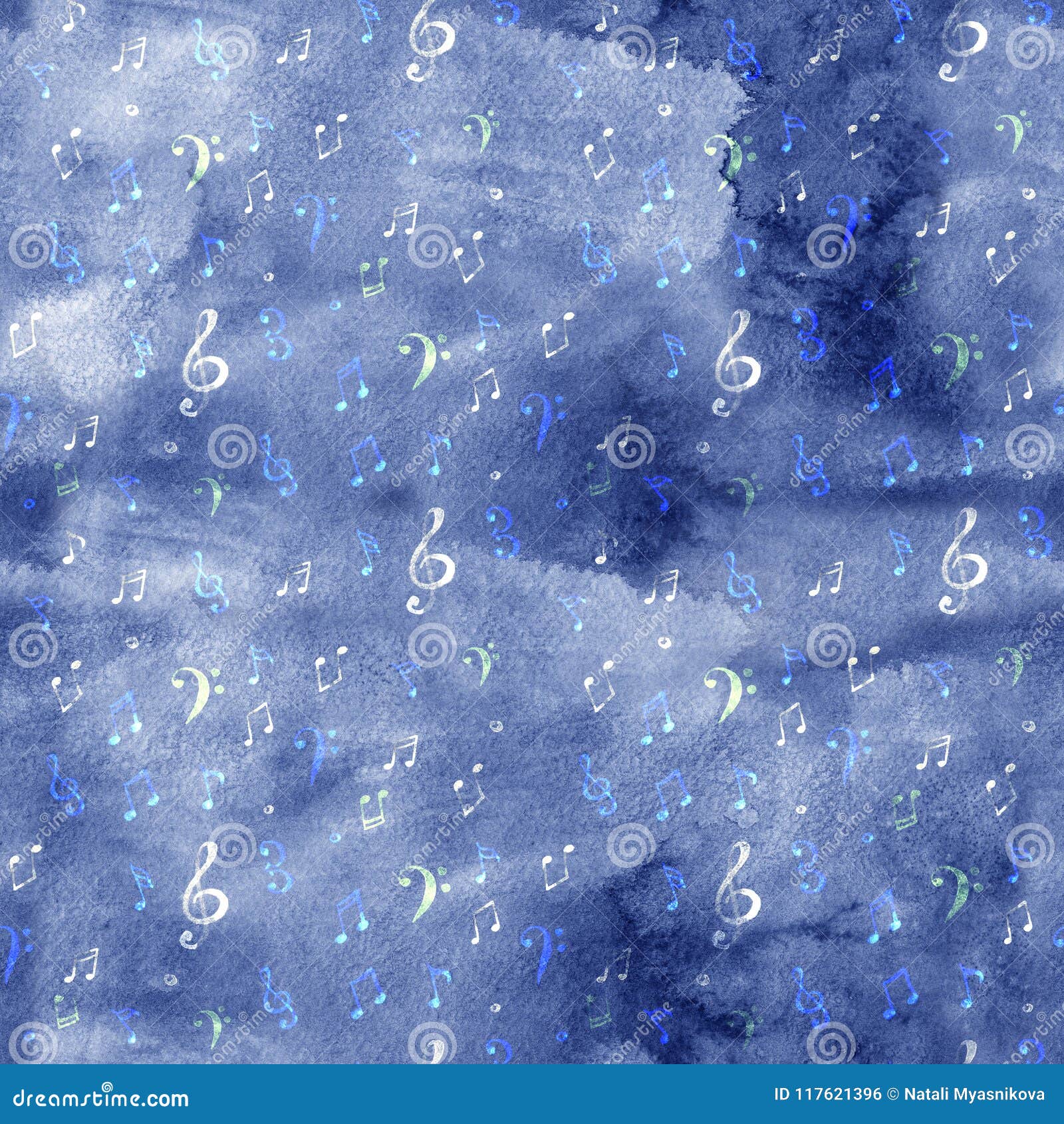 Watercolor Texture Splash Music Pattern. Seamless Notes Background ...