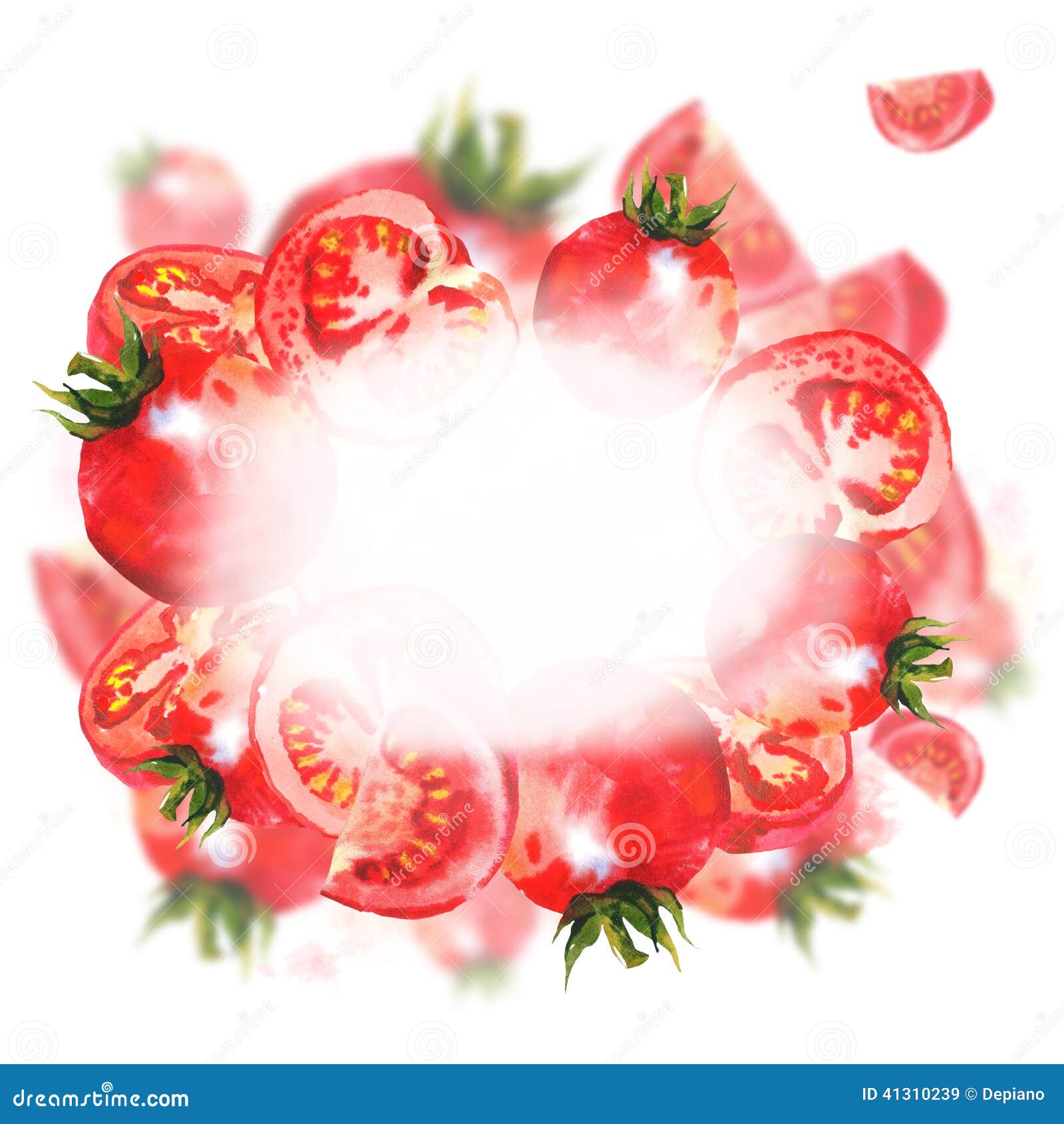 Watercolor Tomatoes Frame on White Background Stock Image - Image of ...