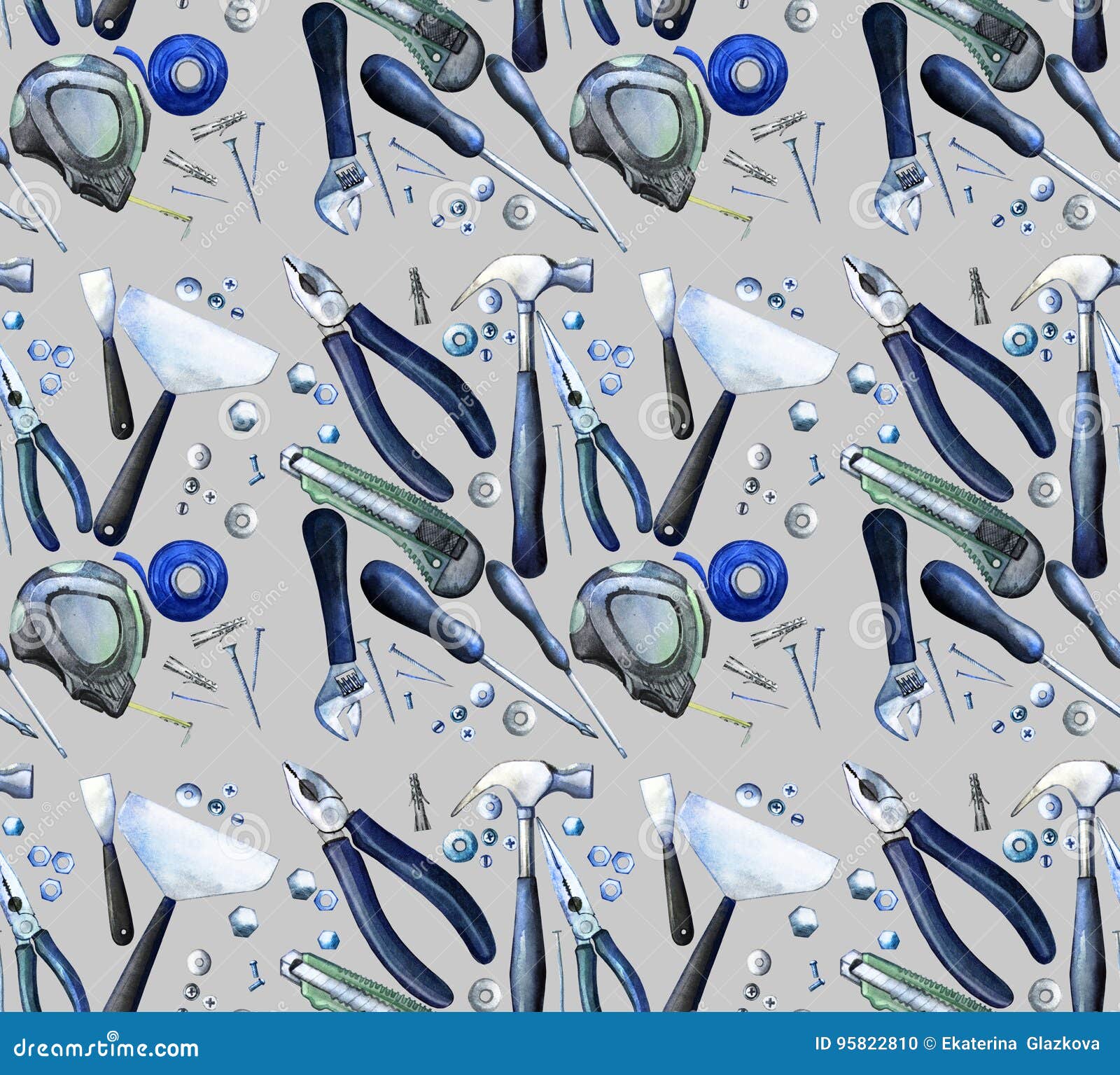 Watercolor tools pattern stock illustration. Illustration of collection ...