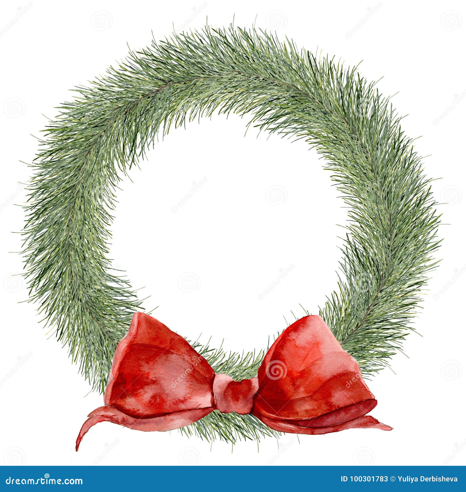 Watercolor Traditional Christmas Wreath. Hand Painted Border with Fir ... Watercolor Traditional Christmas Wreath. Hand Painted Border with Fir ...